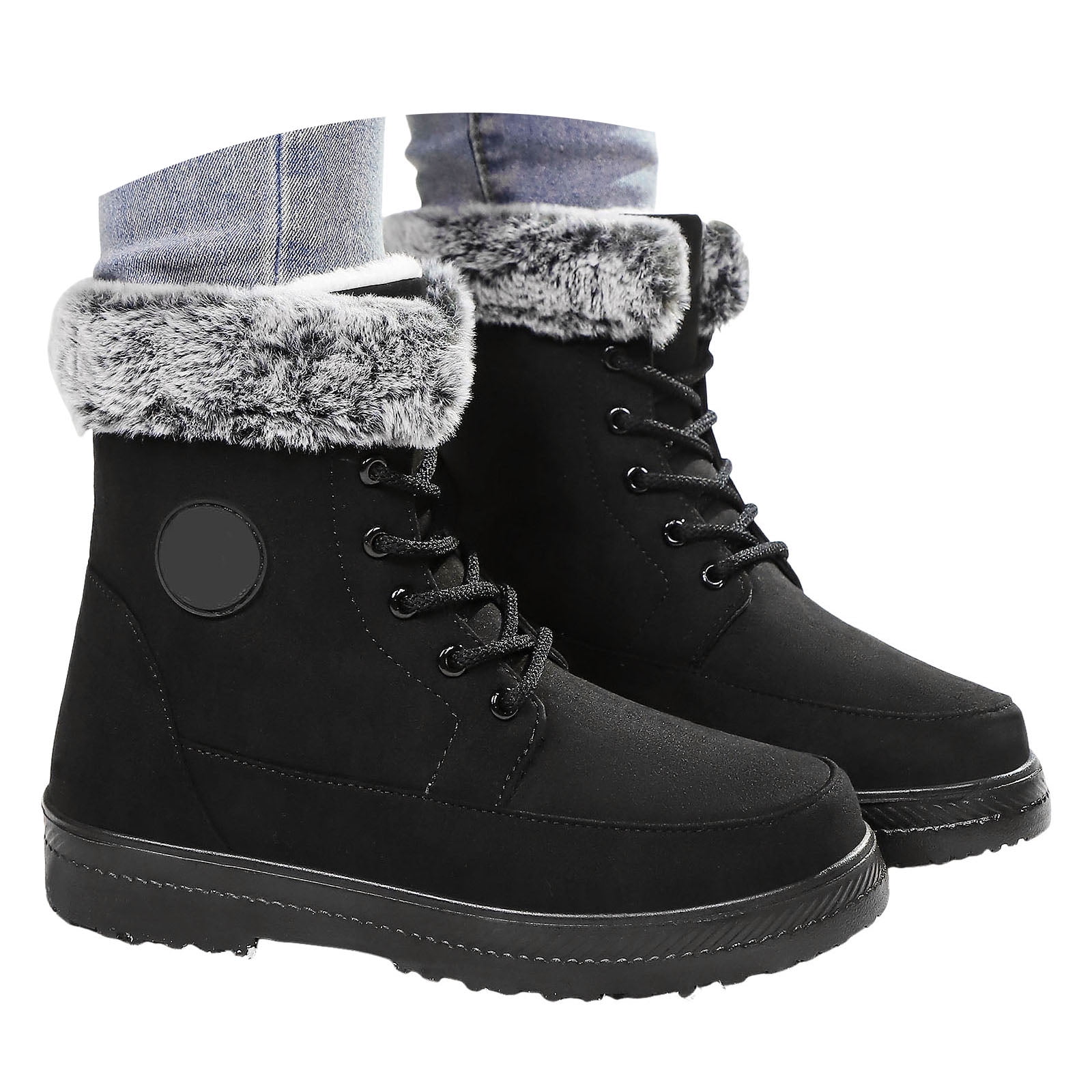 Dakaela Boots for Women 2025 Lace up Winter Snow Ankle Booties Fleece Lined Hiking Combat Work ...