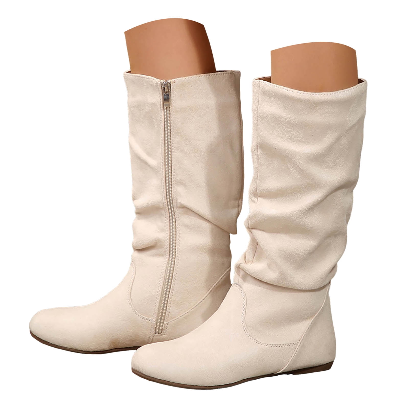 Dakaela Boots for Women 2025 Suede Slouchy Knee High Boot Side Zipper ...