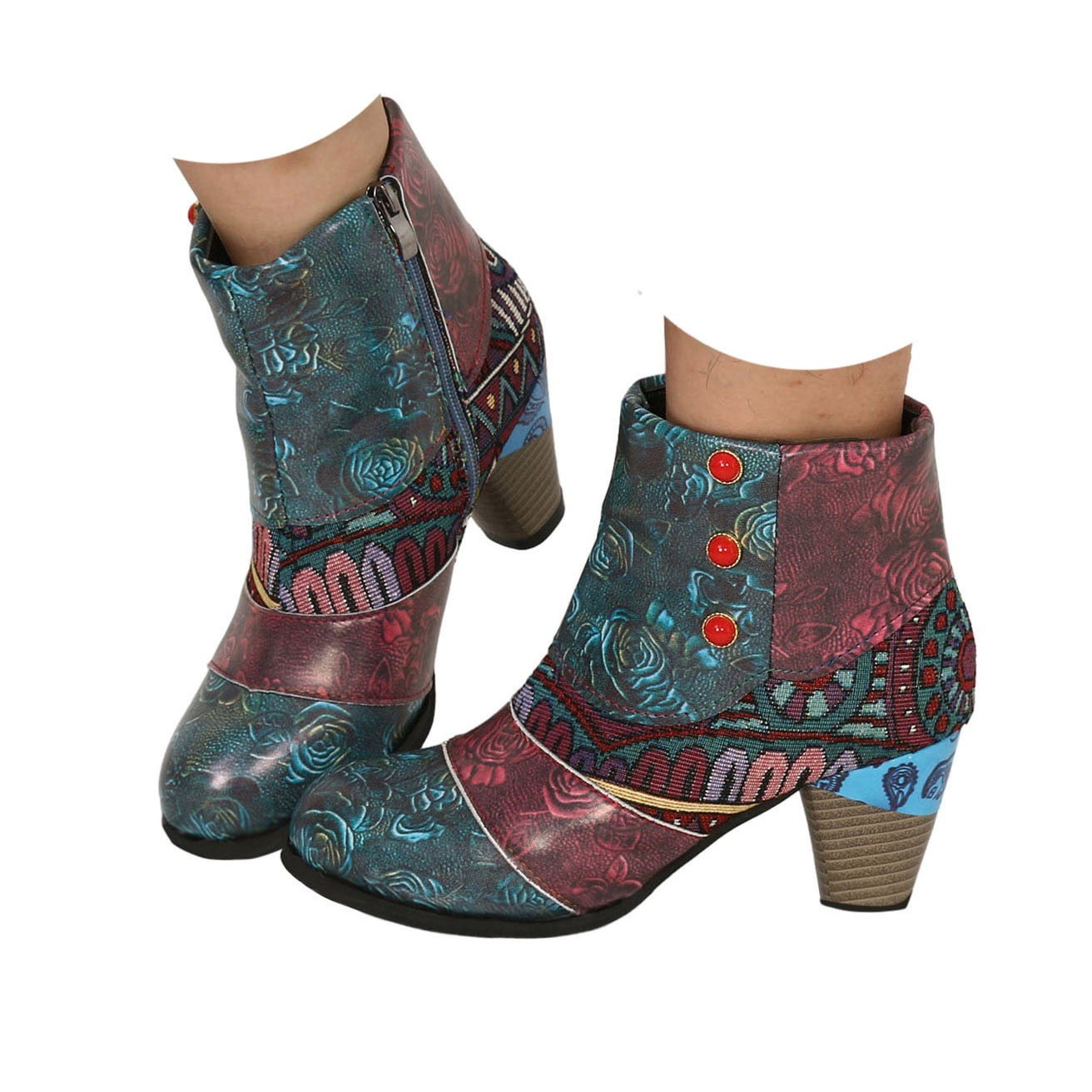 Dakaela Boots for Women Round Toe Pump Ankle Booties Leather Chunky ...
