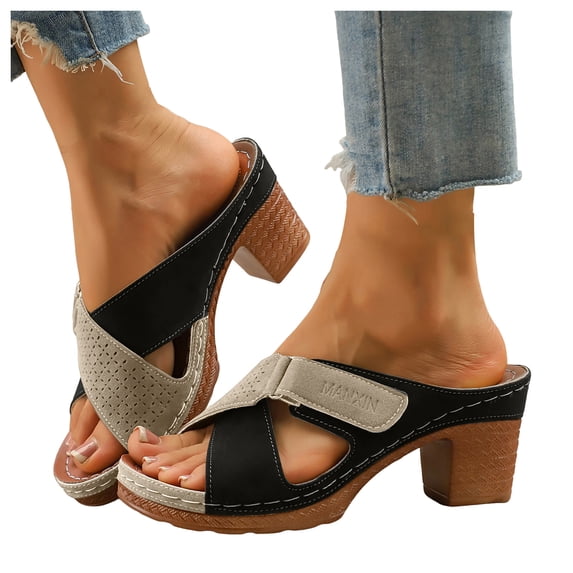 Dakaela Chunky Heel Sandals for Women 2026 Summer Dressy Slip on Slides ...