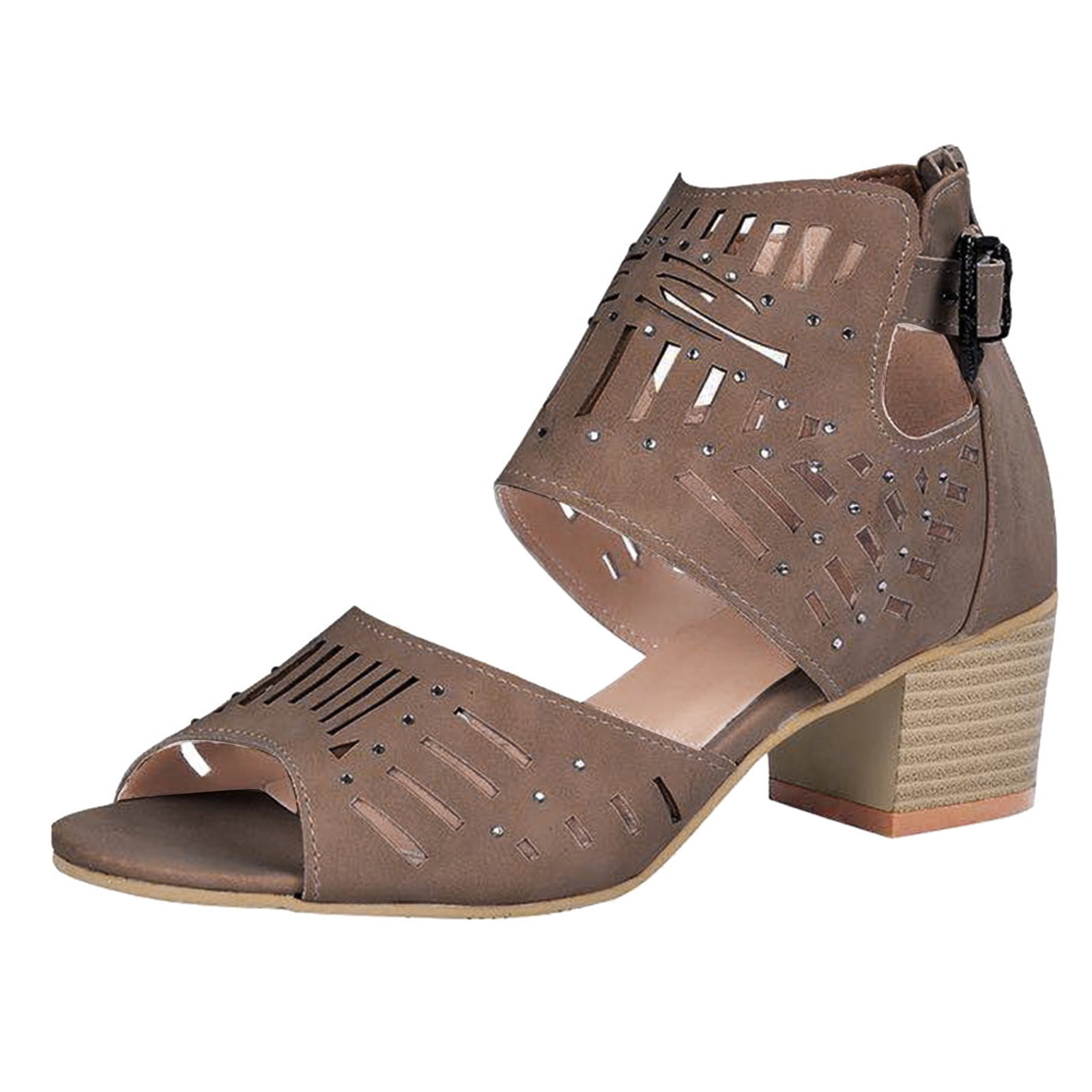Dakaela Heeled Sandals for Womens Bohemian Cutout Open Toe Ankle Boots ...