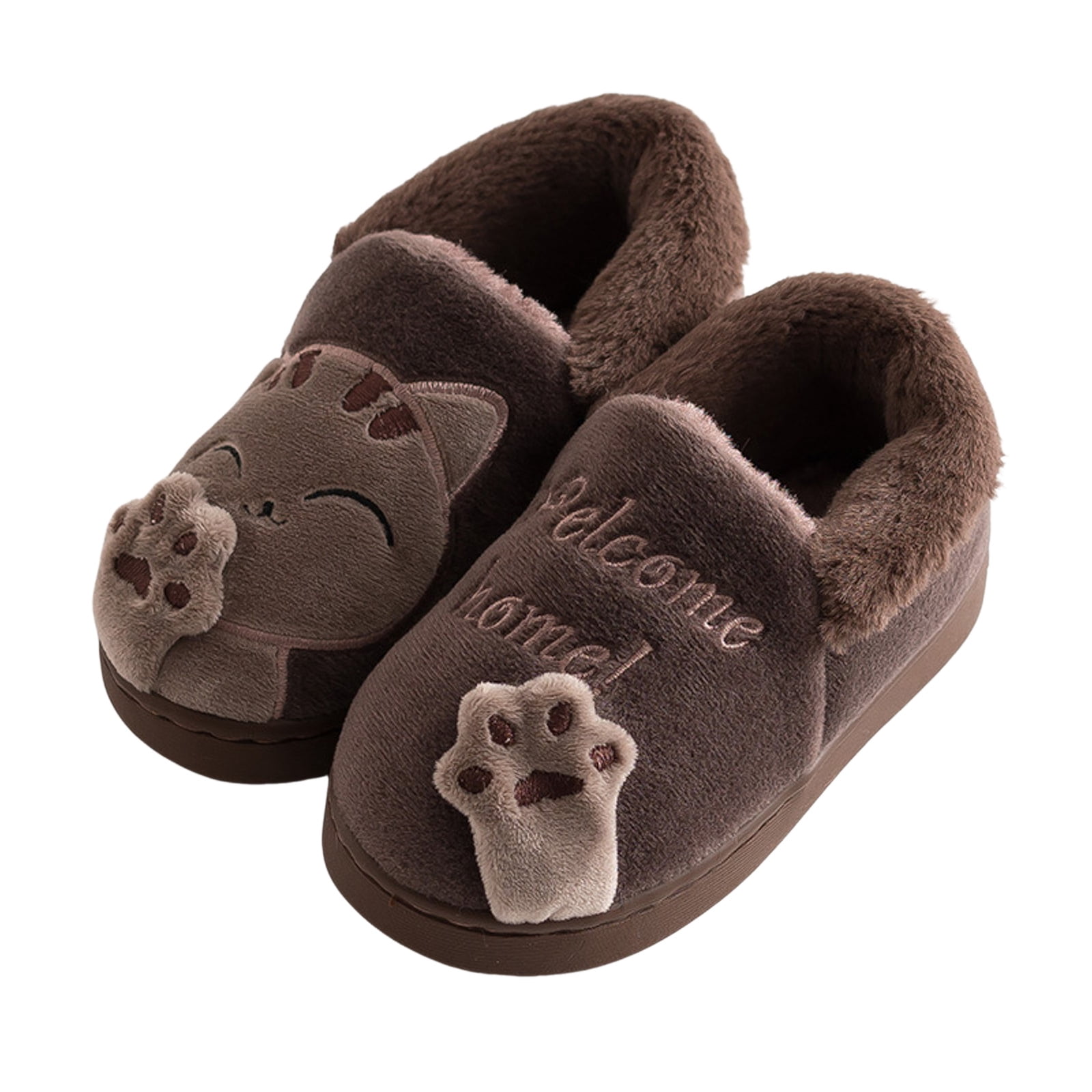 Dakaela Cute Animal House Slippers for Boys Girls Cat Warm Fuzzy House ...