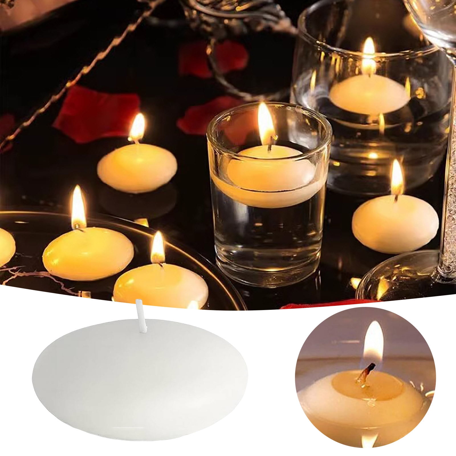 Dakaela Dripless Floating Candles Long-Lasting Smokeless White Wax ...