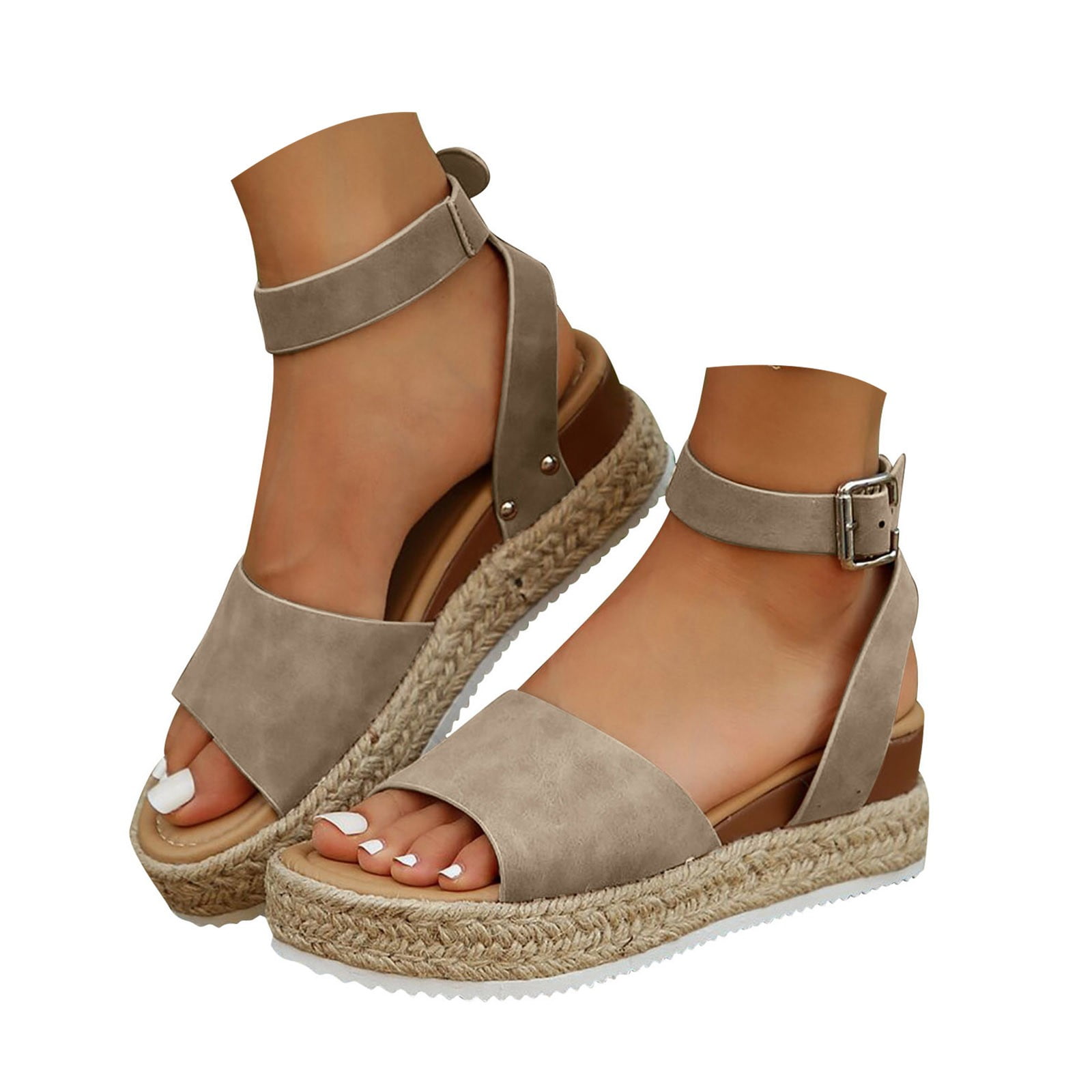 Dakaela Espadrilles Flatform Wedge Sandals for Women Open Toe Buckle ...