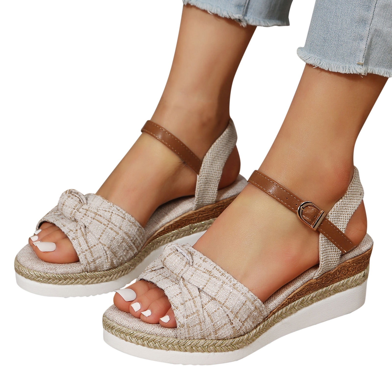 Dakaela Espadrilles Wedge Sandals for Women Open Toe Buckle Ankle ...