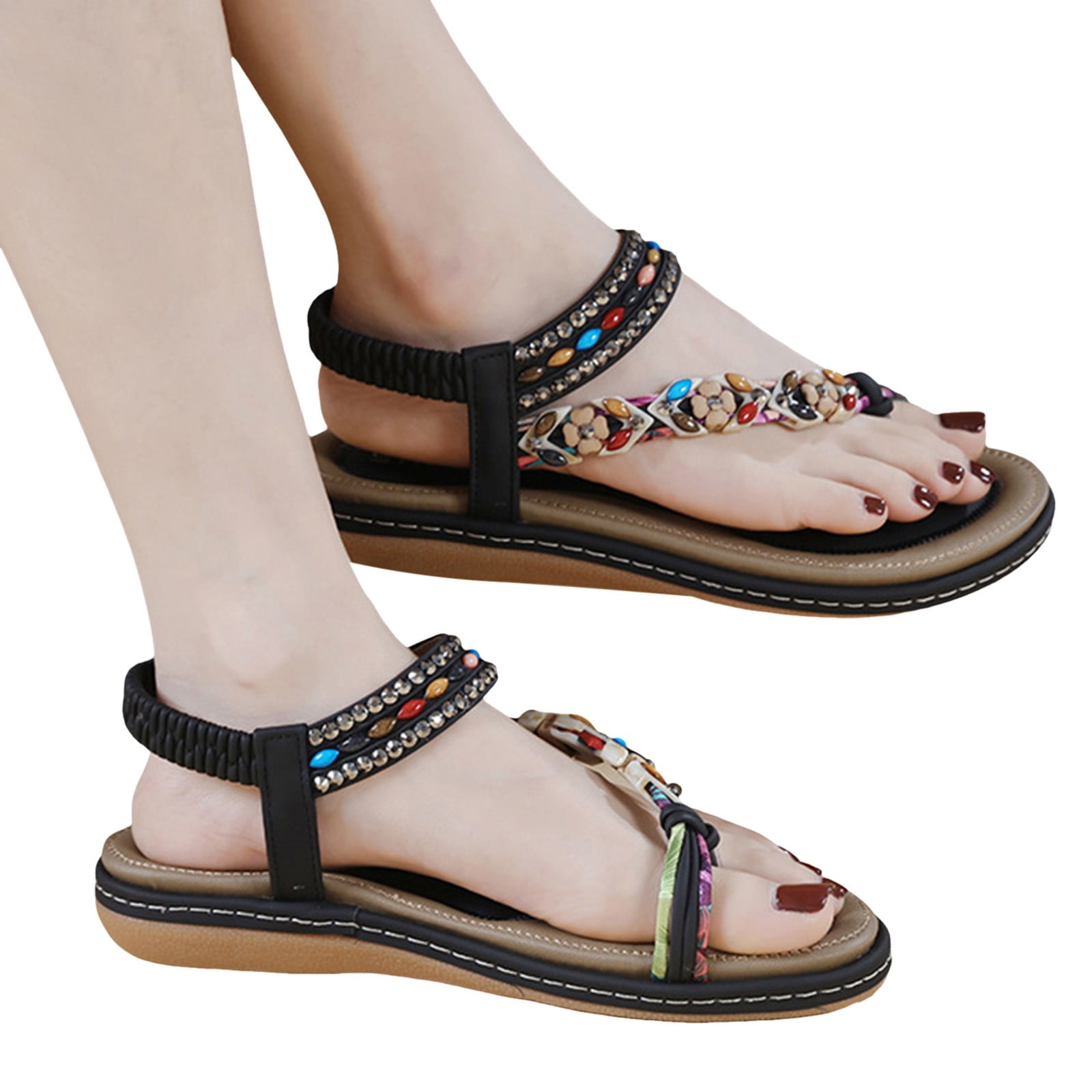 Dakaela Flat Sandals for Women Comfortable Summer Dressy Shoes Elastic ...