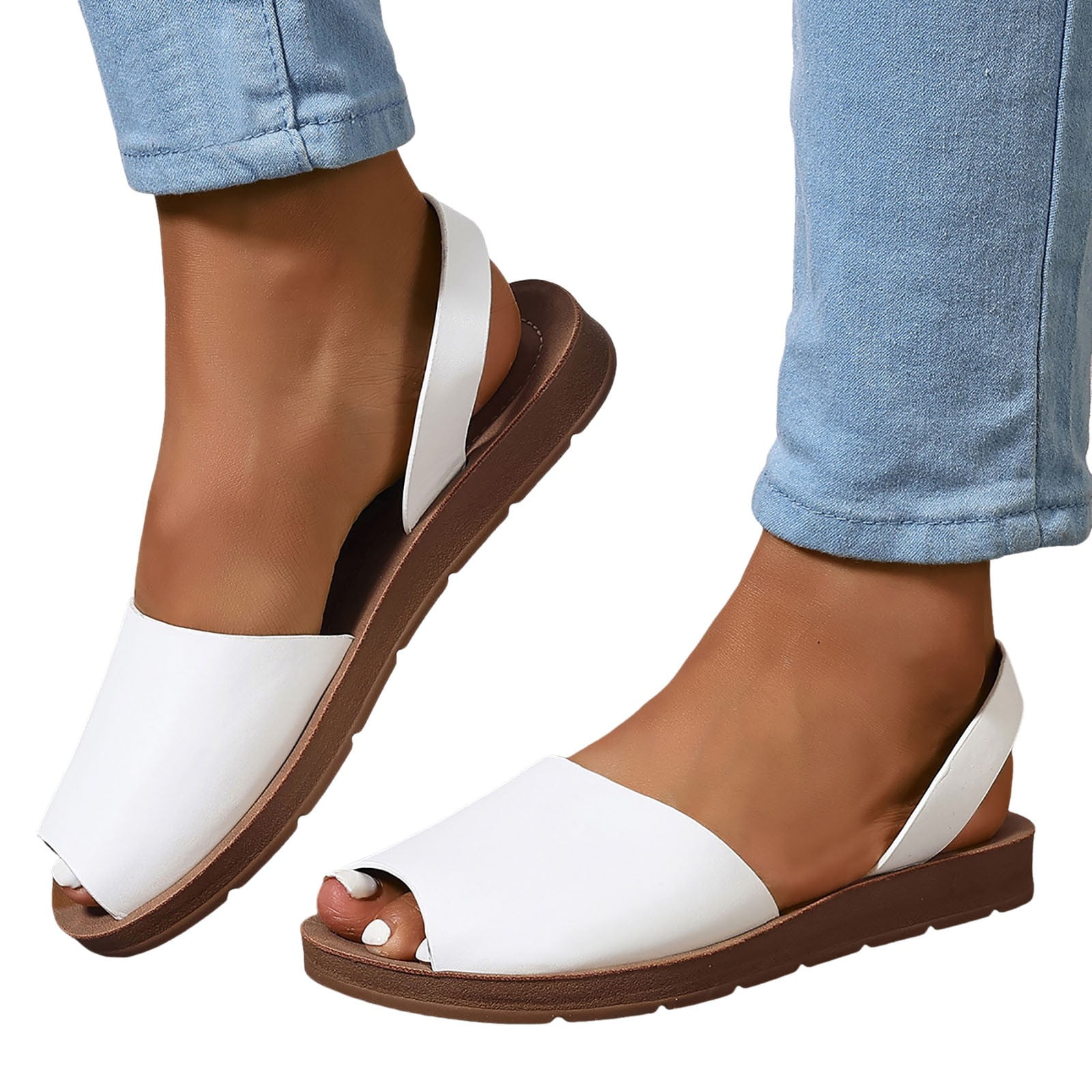 Dakaela Flat Sandals for Women Leather Peep Toe Slides Back Strap ...