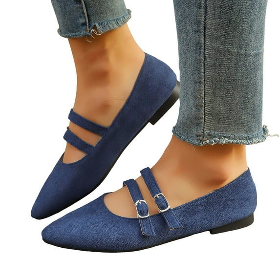 Dakaela Flats for Women Suede Pointed Toe Mary Jane Comfortable Ballet ...