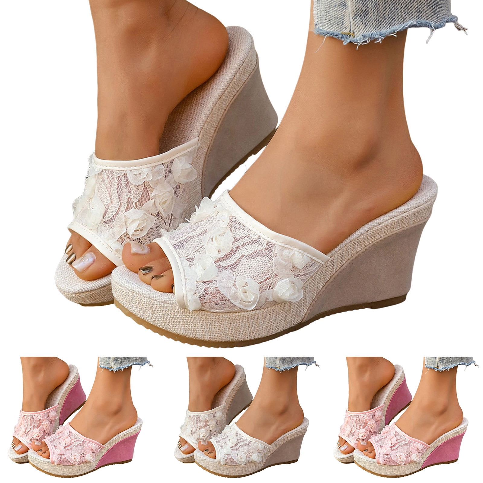 Dakaela Floral Lace Sandals for Women Dressy Espadrille Platform Slides ...