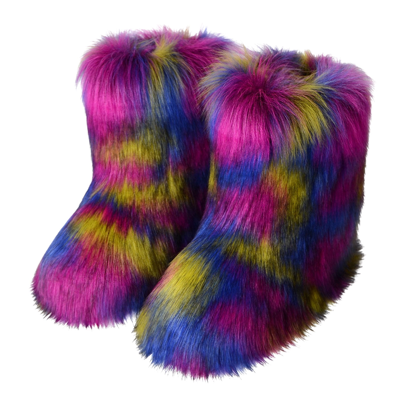 Dakaela Furry Boots for Women Fluffy Platform Flat Ankle Snow Mini ...