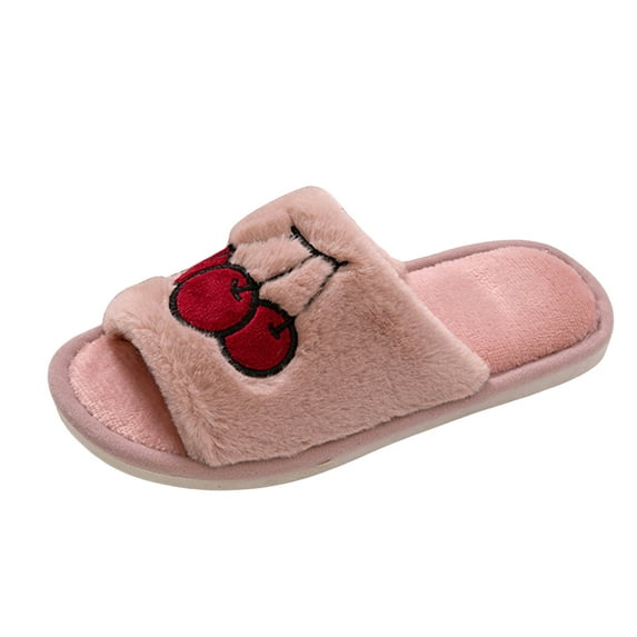 Dakaela Fuzzy Open Toe Slippers for Women Memory Foam Slip on House ...