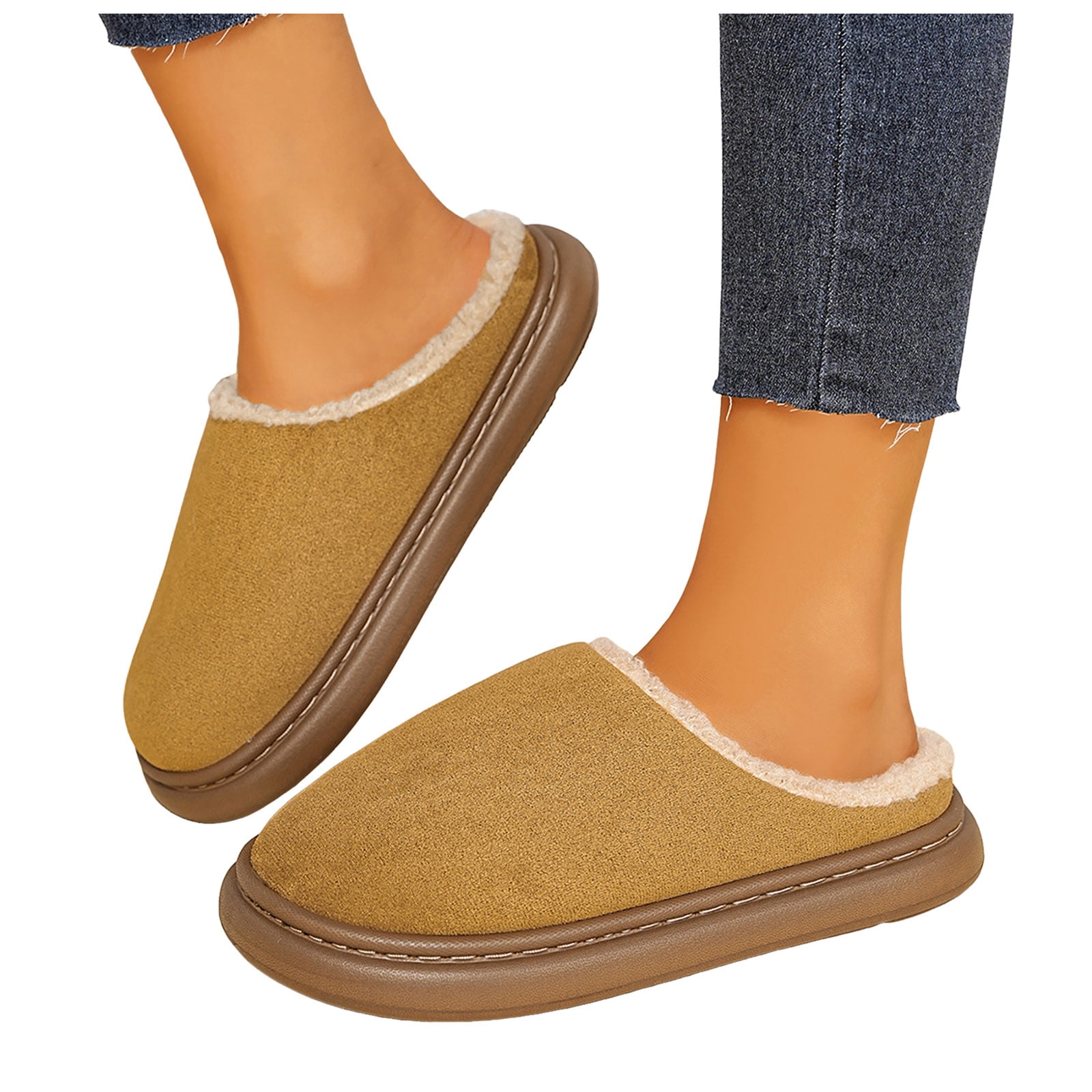 Dakaela Fuzzy Slippers for Women Memory Foam Winter Warm Suede House ...
