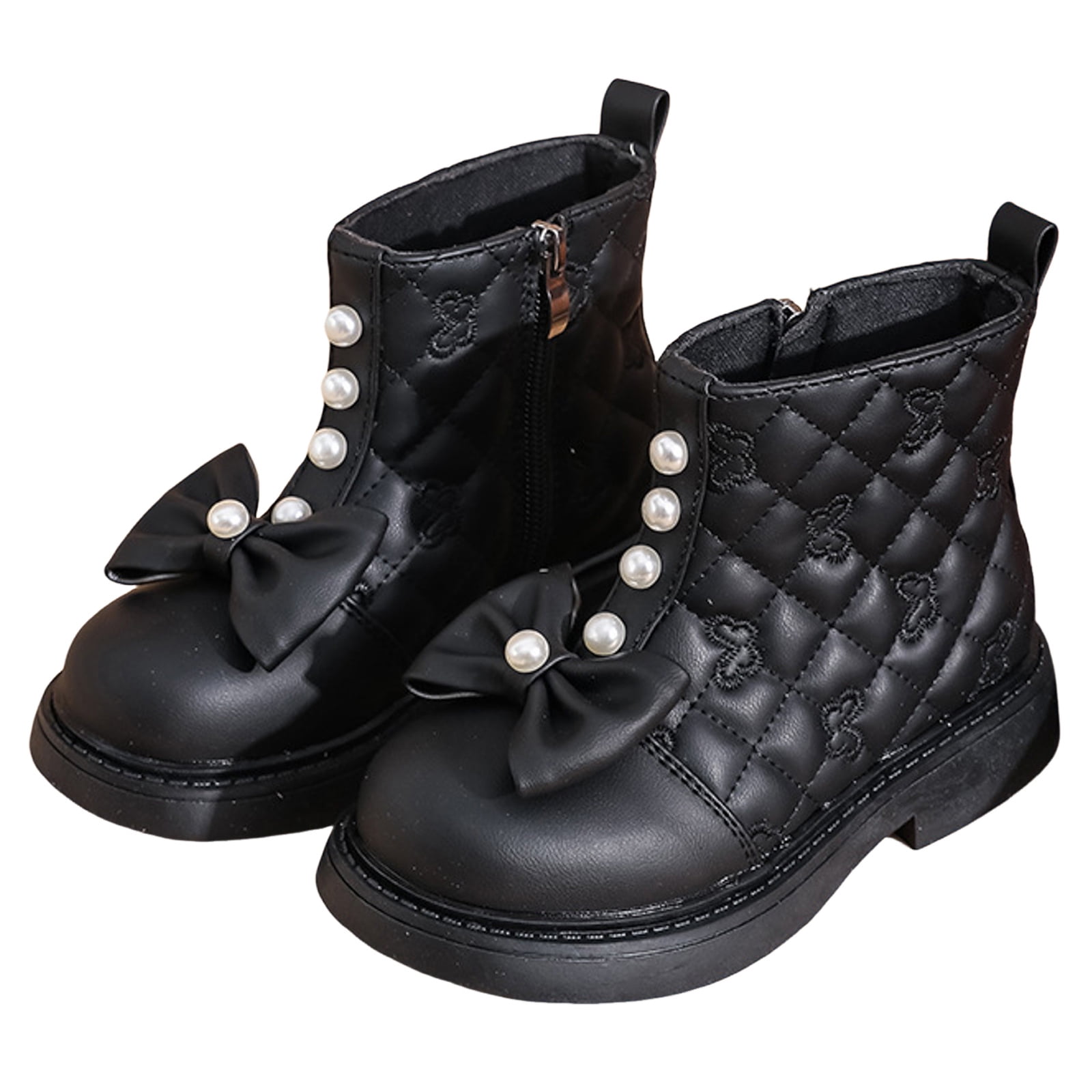 Dakaela Girls Cowgirl Boots Kids Pearl Bowknot Short Ankle Booties ...