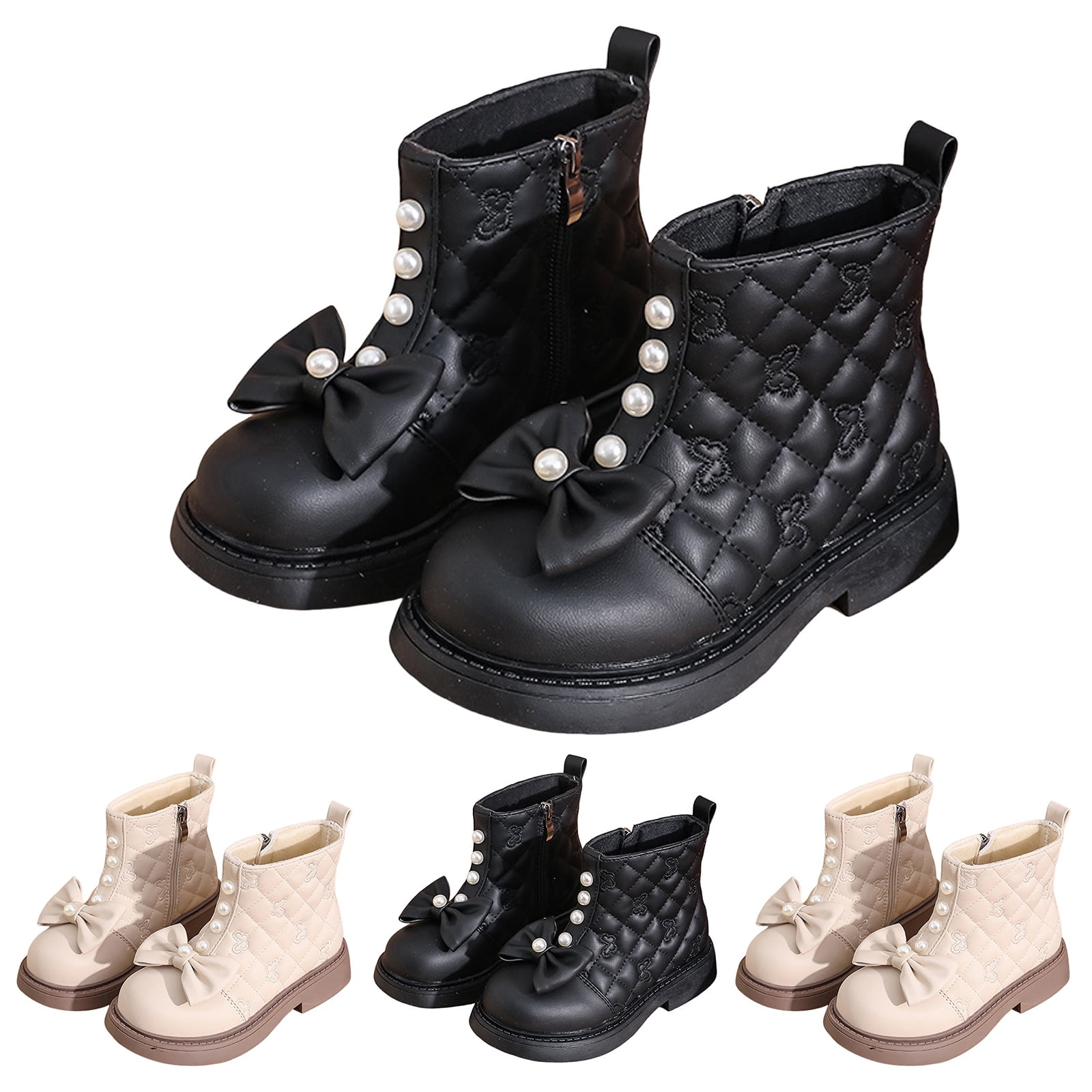 Dakaela Girls Cowgirl Boots Kids Pearl Bowknot Short Ankle Booties ...