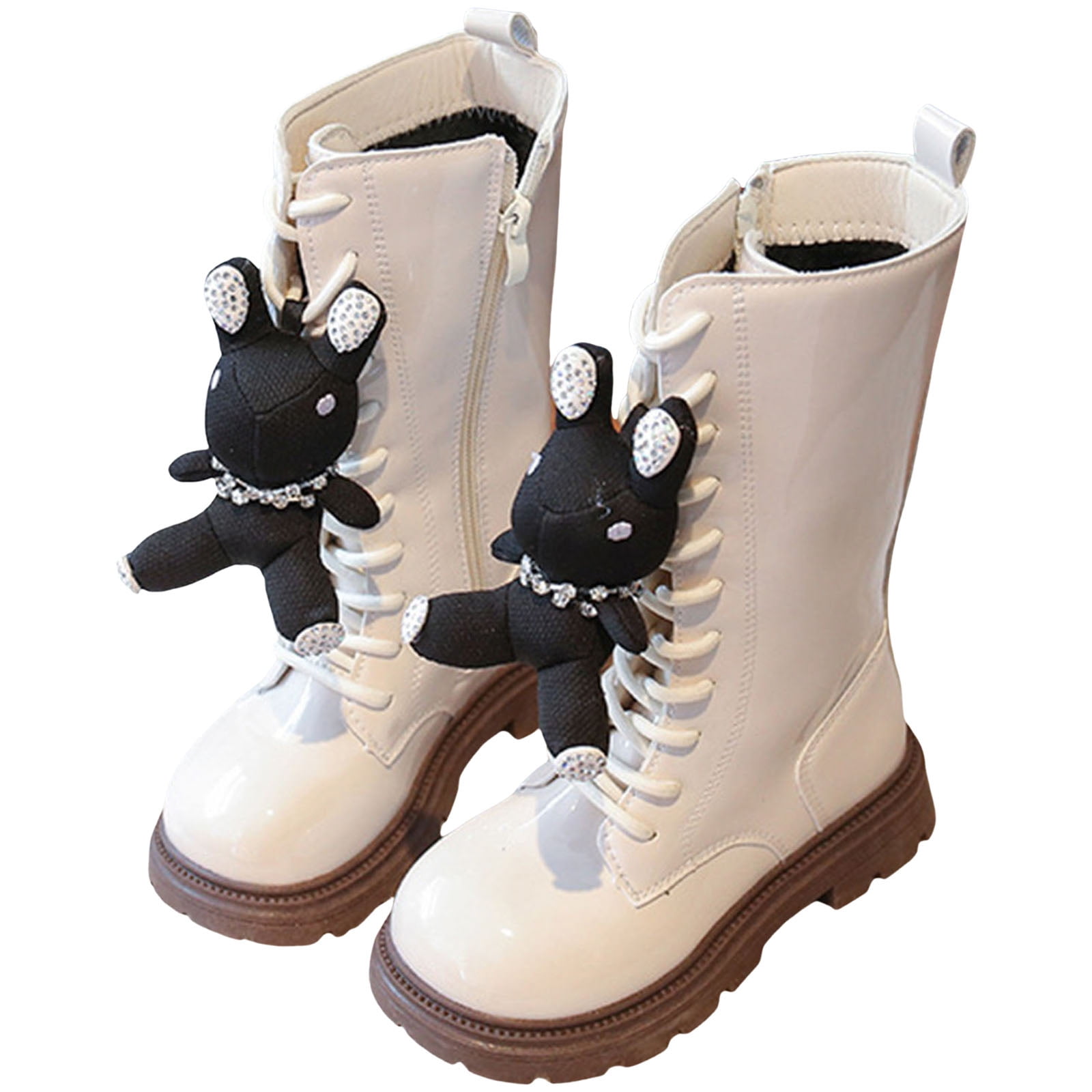 Dakaela Girls Knee High Boots Lace up Mid Calf Riding Combat Boots Side ...