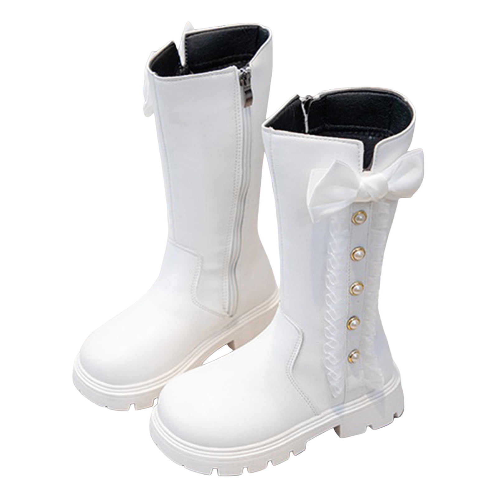 Dakaela Girls Knee High Boots Side Zipper Bow Winter Tall Riding Boot ...