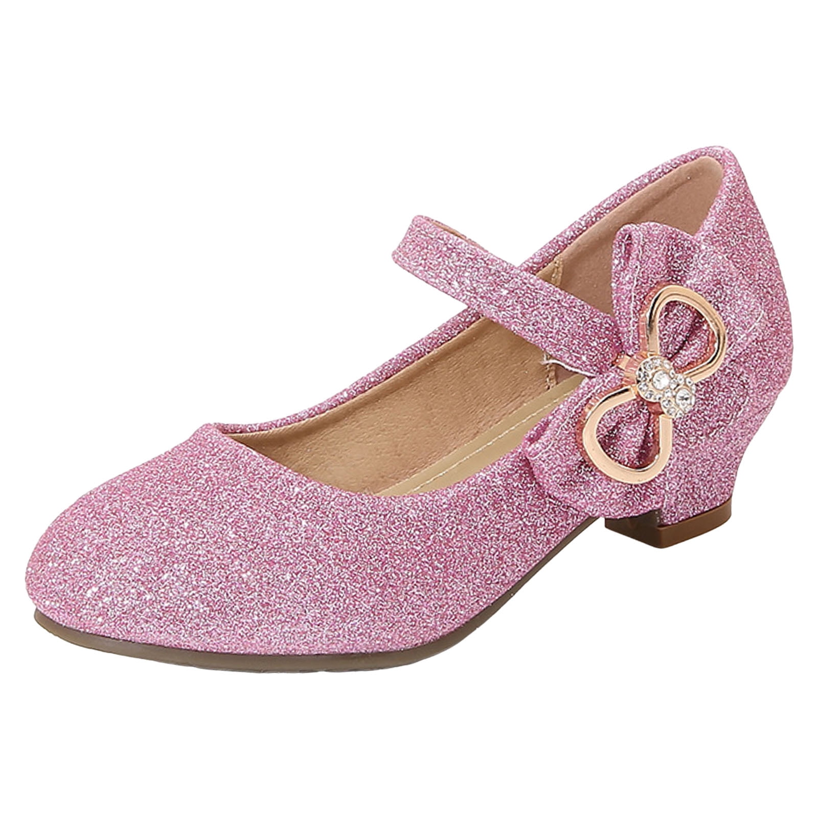 Dakaela Girls Mary Jane Low Heel Glitter Princess Dress Shoes ...