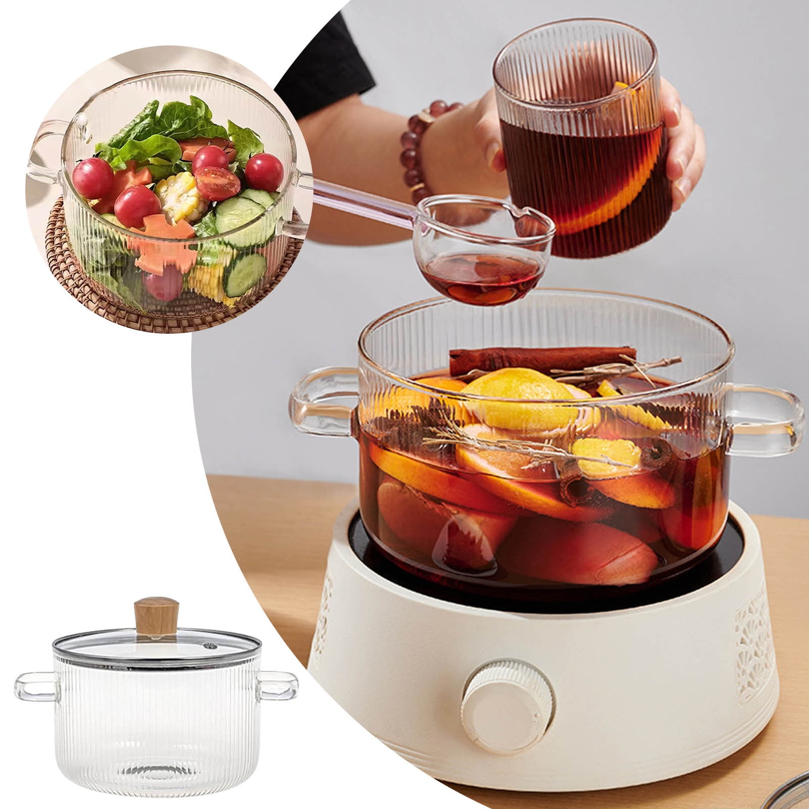 Dakaela Glass Cooking Pot with Lid Borosilicate Glass Cookware Stovetop ...