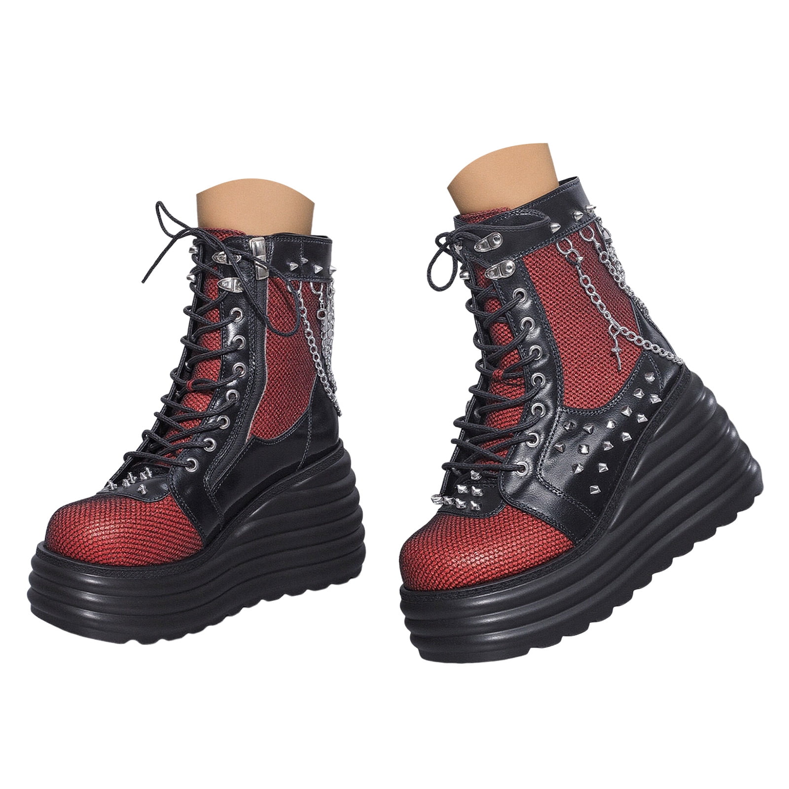 Dakaela Goth Platform Ankle Boots for Women Lace up Chunky Wedge Combat ...