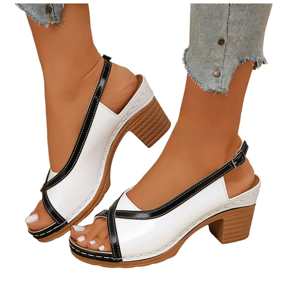 Dakaela Heeled Sandals for Women 2026 Open Toe Slingback Chunky High ...