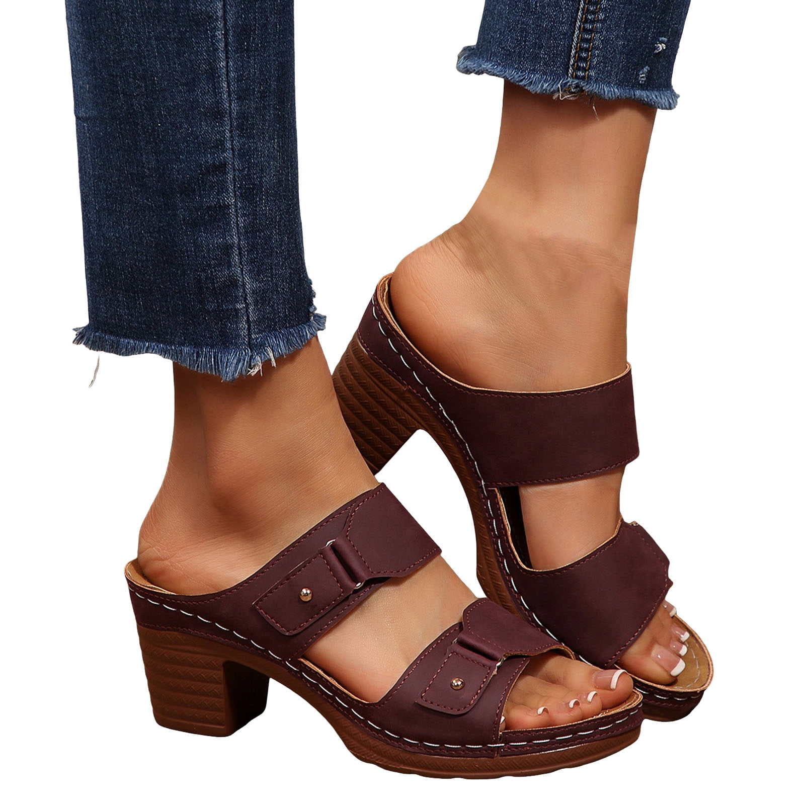 Dakaela Heeled Sandals for Women 2026 Two Straps Open Toe Dress Casual ...