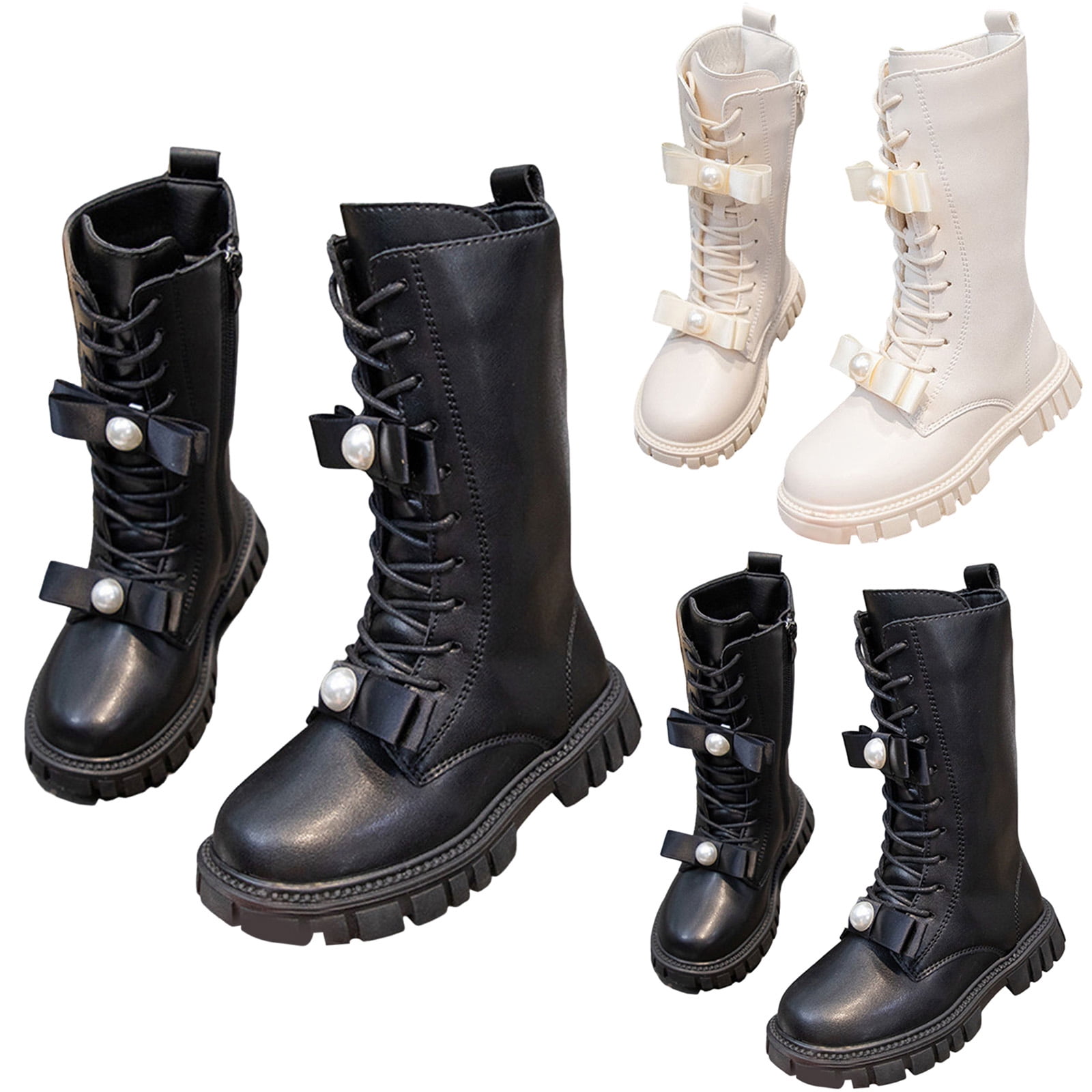 Dakaela Kids Girls Lace up Combat Boots Bowknot Kids Motorcycle Riding ...