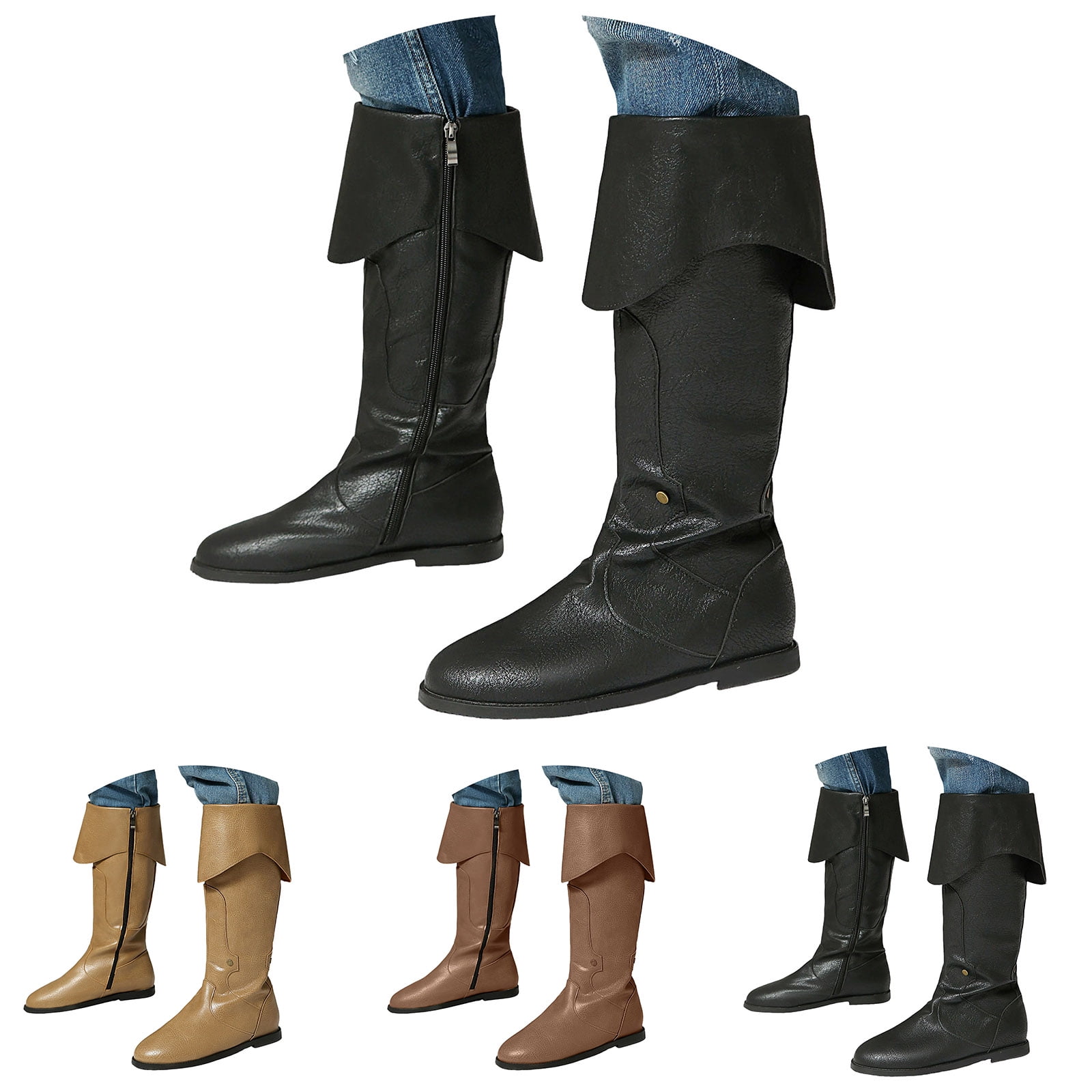Dakaela Knee High Boots Women Fold Over Wide Calf Western Riding Boot ...