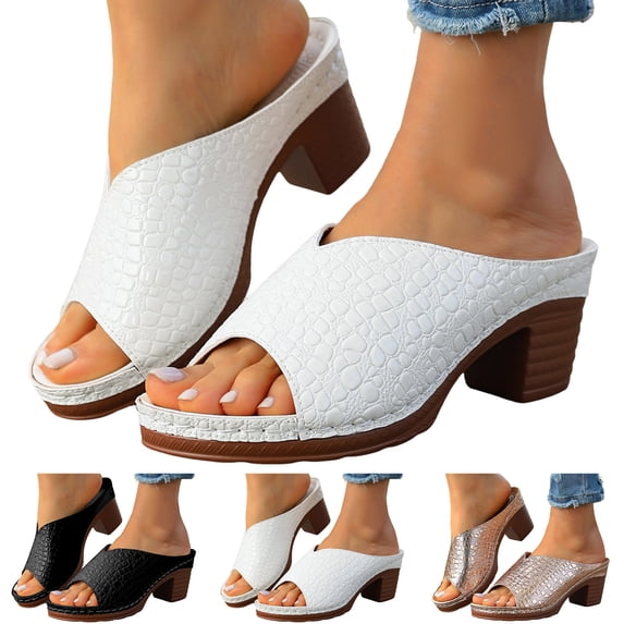 Dakaela Leather Summer Sandals Women Open Toe Chunky Heel Work Dress ...