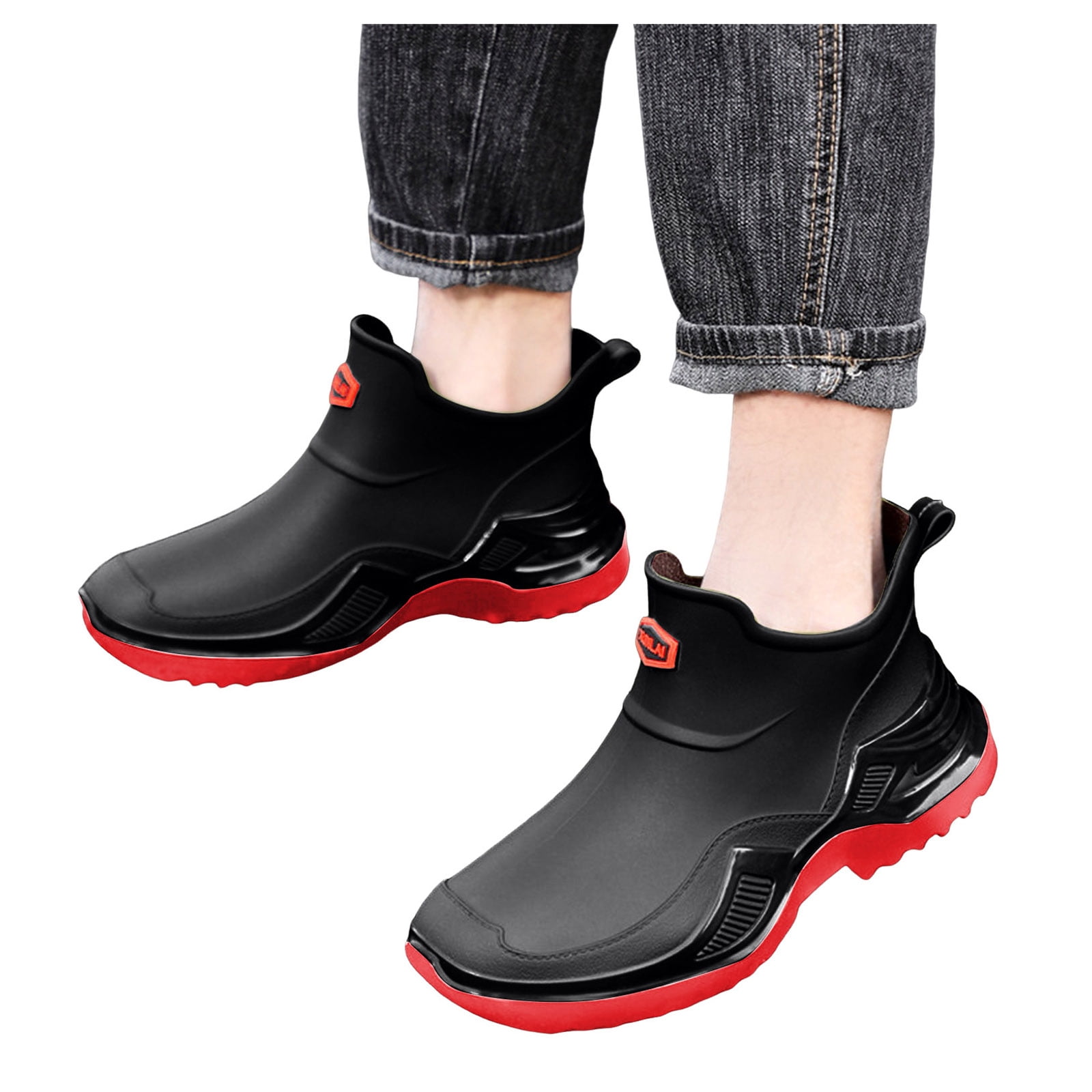 Dakaela Men's Ankle Rain Boots Waterproof Rubber Garden Shoes Arch ...