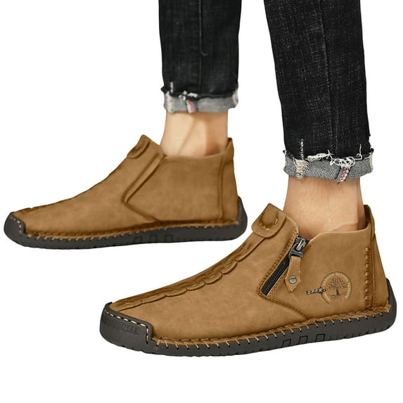 Dakaela Mens Casual Leather Shoes Chukka Ankle Boots Lightweight Slip ...