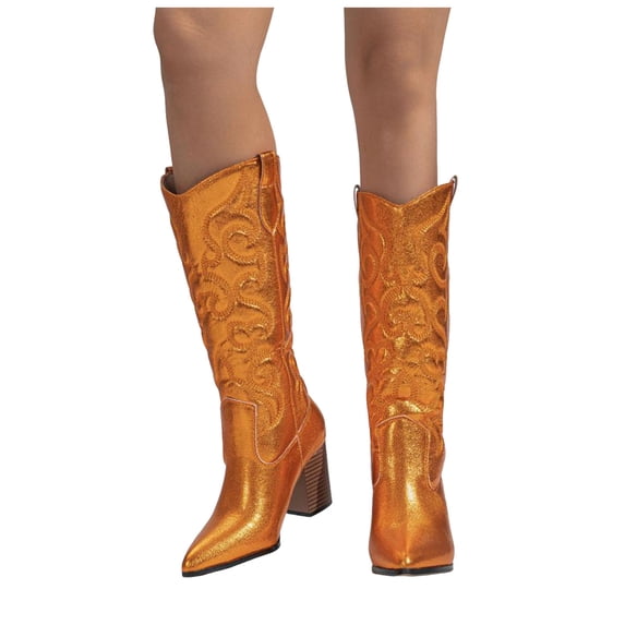 Dakaela Mid Calf Cowboy Boots for Women Metallic Western Knee High Boot ...