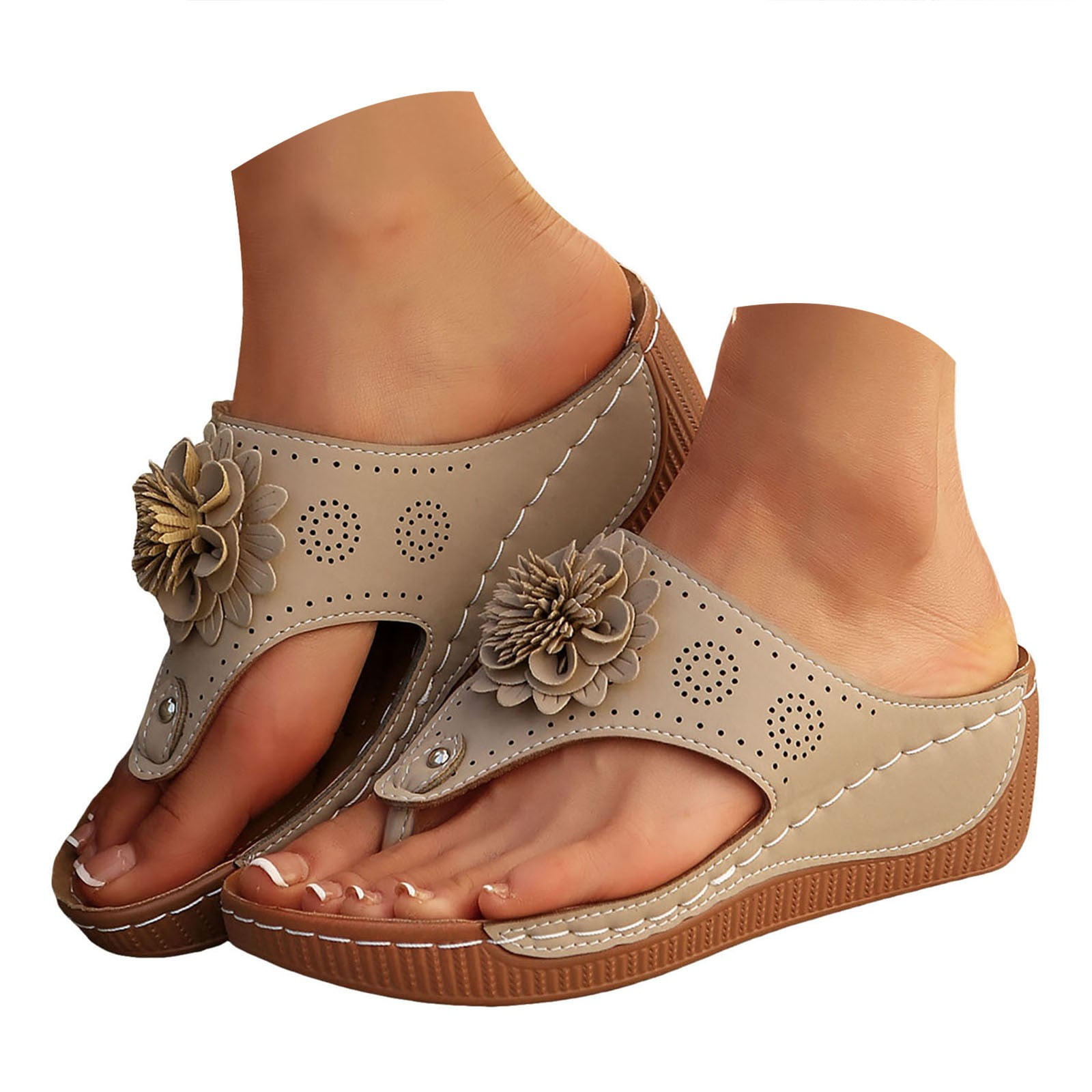 Dakaela Orthopedic Sandals for Women Arch Support Summer Shoes Platform Wedge Flip Flops Khaki 7 ...