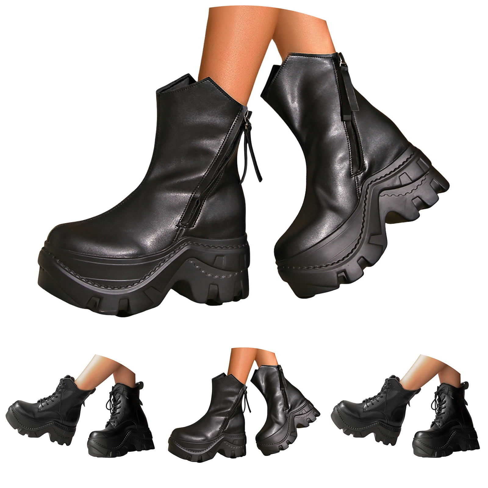 Dakaela Platform Ankle Boots for Women Chunky High Heel Slip on Booties ...