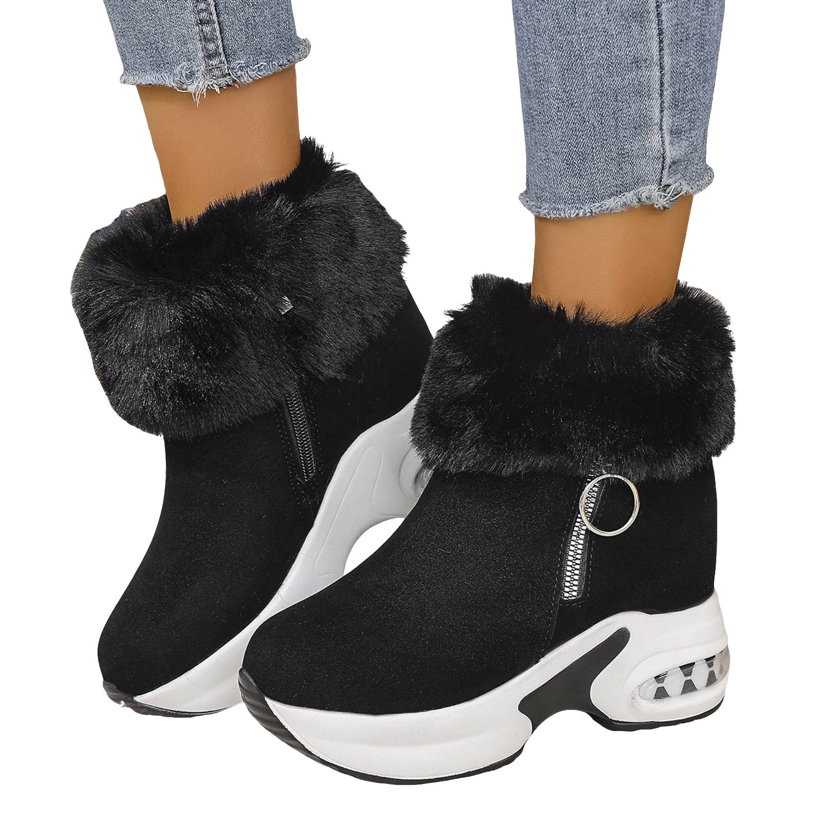 Dakaela Platform Fall Boots for Women Suede Side Zipper Plush Ankle ...