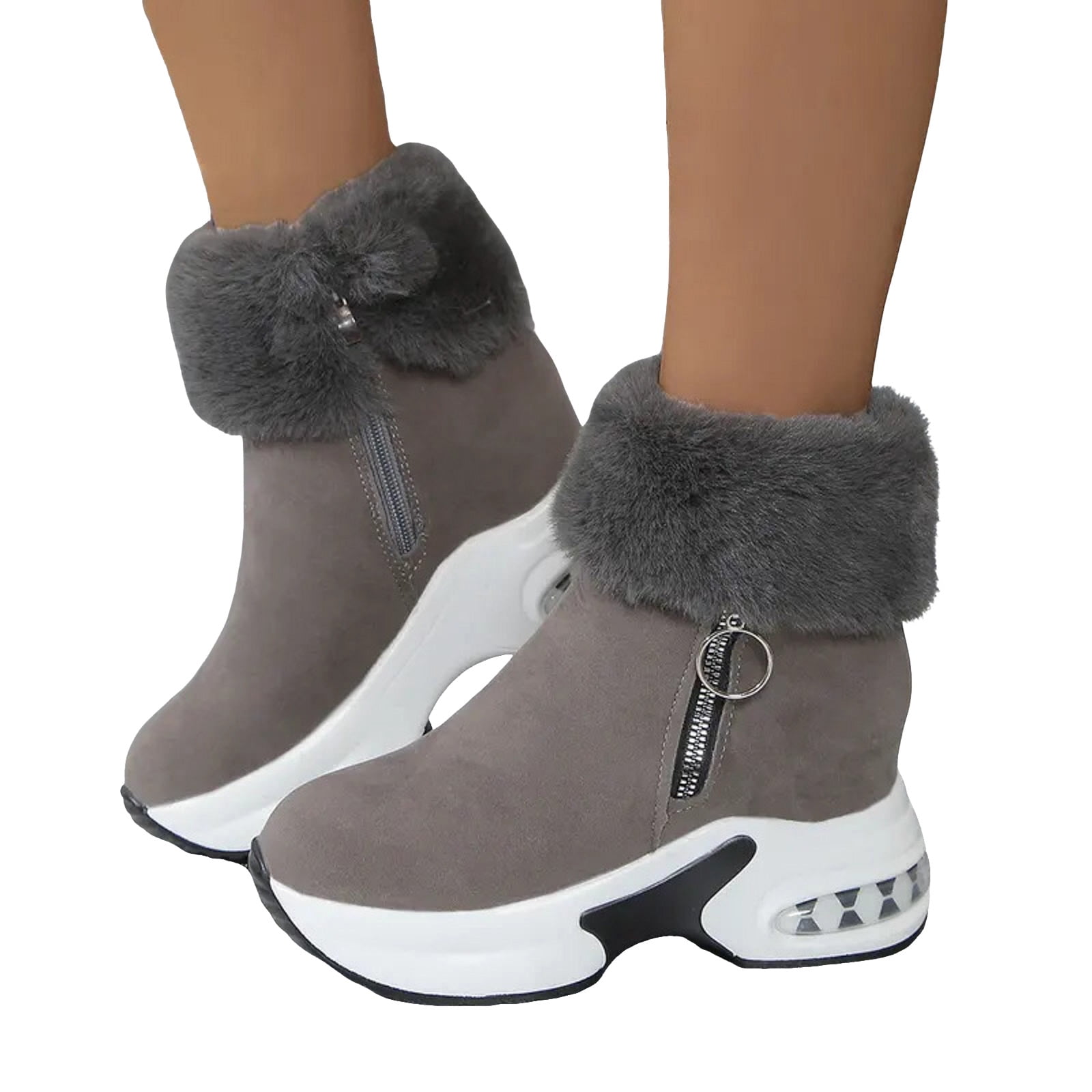 Dakaela Platform Fall Boots for Women Suede Side Zipper Plush Ankle ...