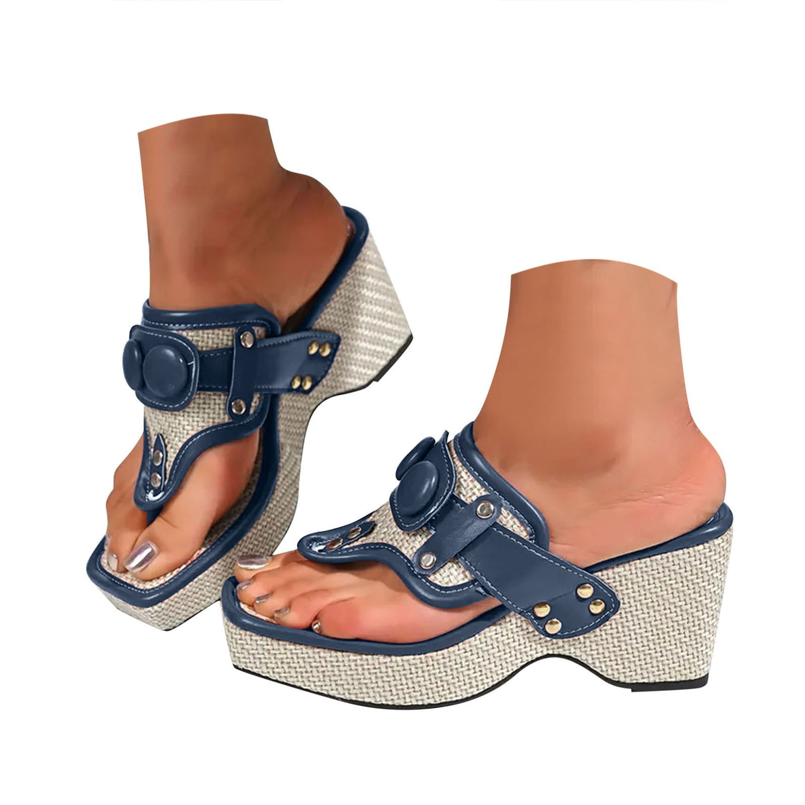 Dakaela Platform Flip Flops for Women Square Open Toe Dressy Thong ...