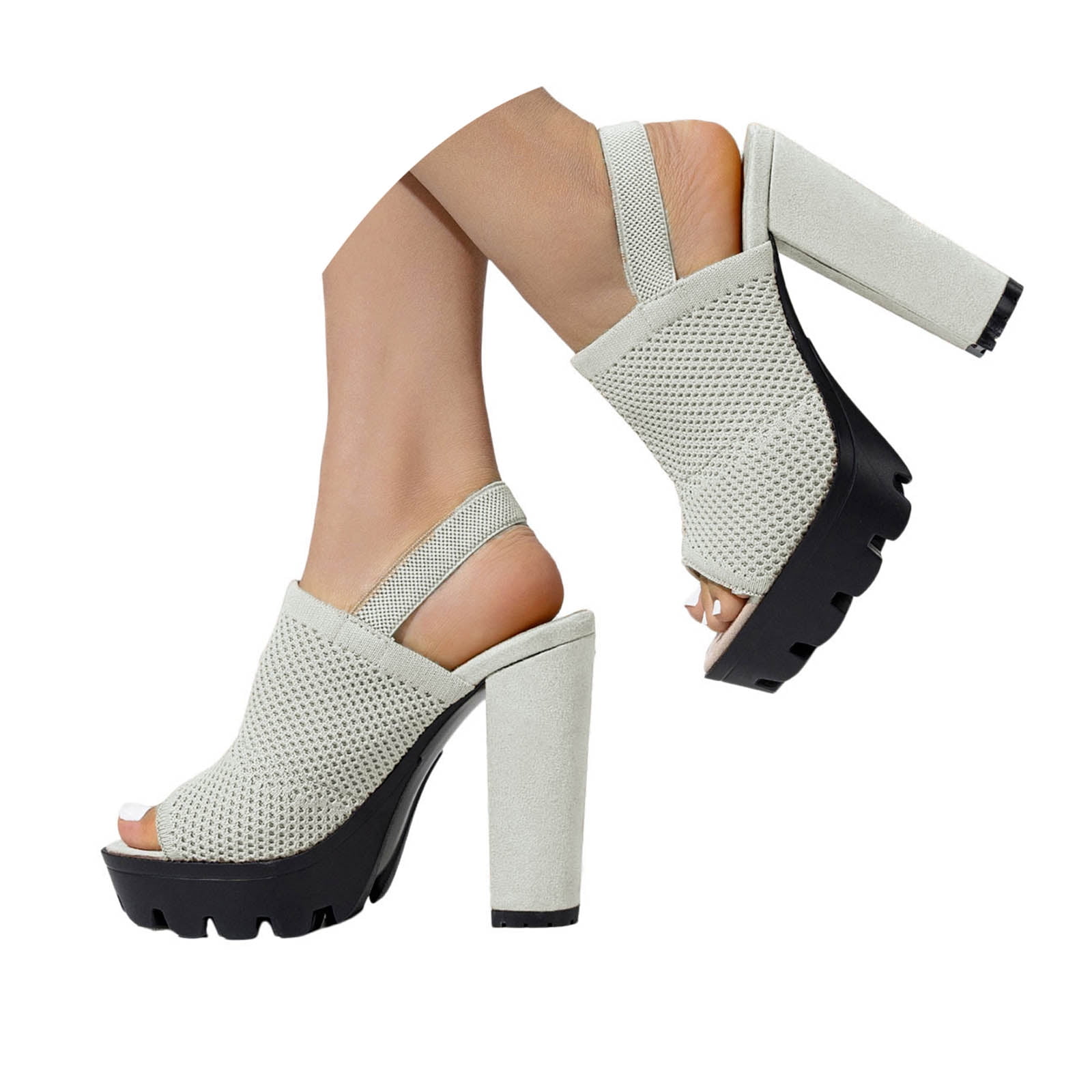 Dakaela Platform Heeled Sandals for Women Knit Slingback Dressy Pumps ...