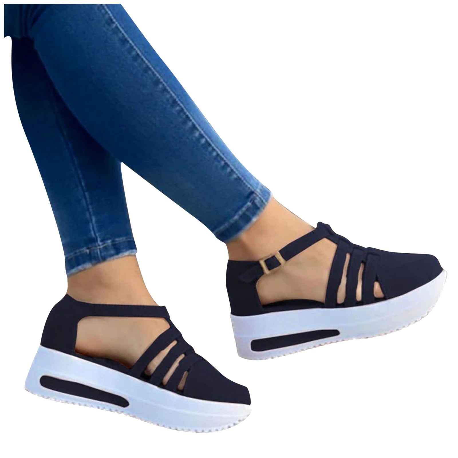 Dakaela Platform Sandals for Women Closed Toe Sports Walking Shoes ...