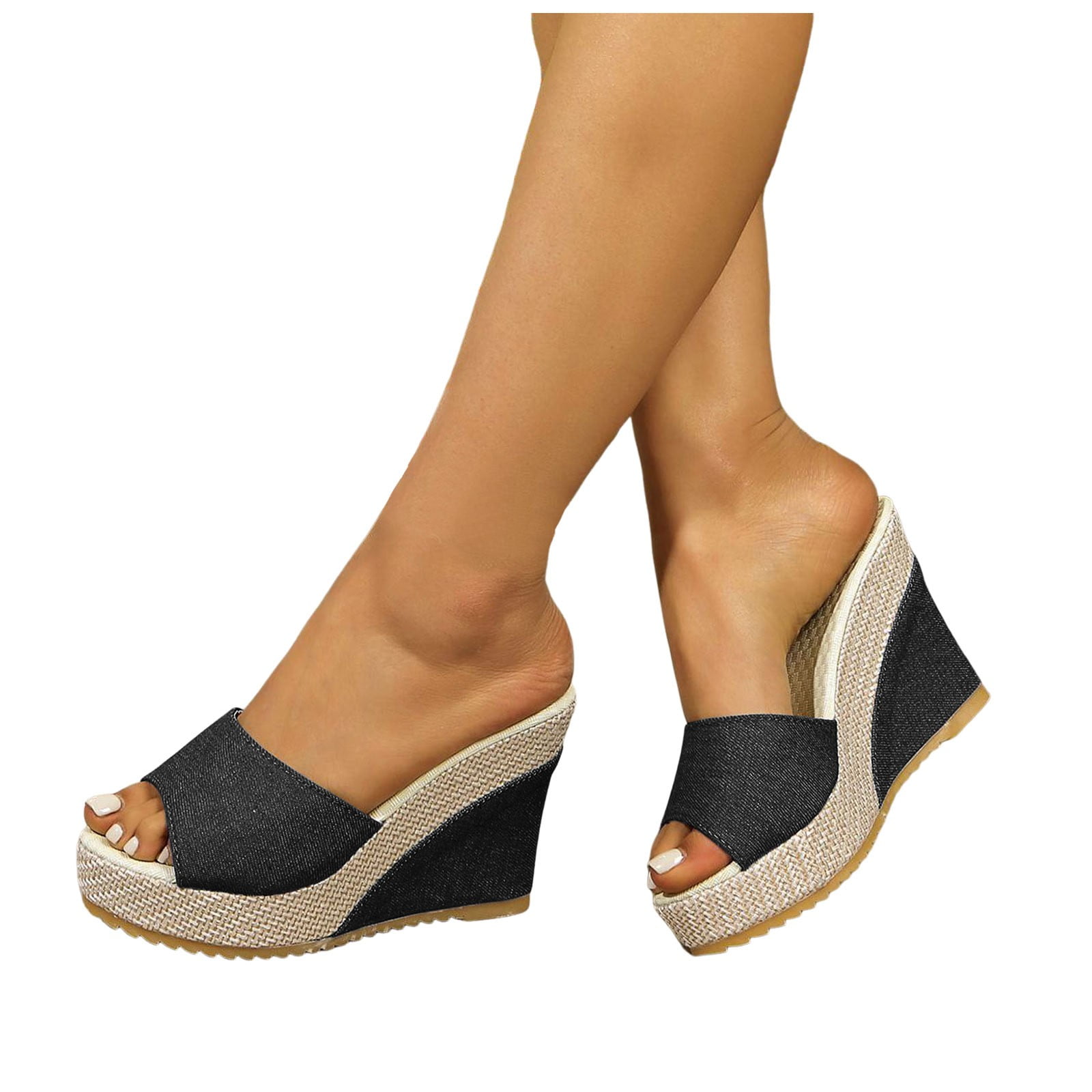 Dakaela Platform Wedge Sandals for Women Denim Slip on Dress Slides ...