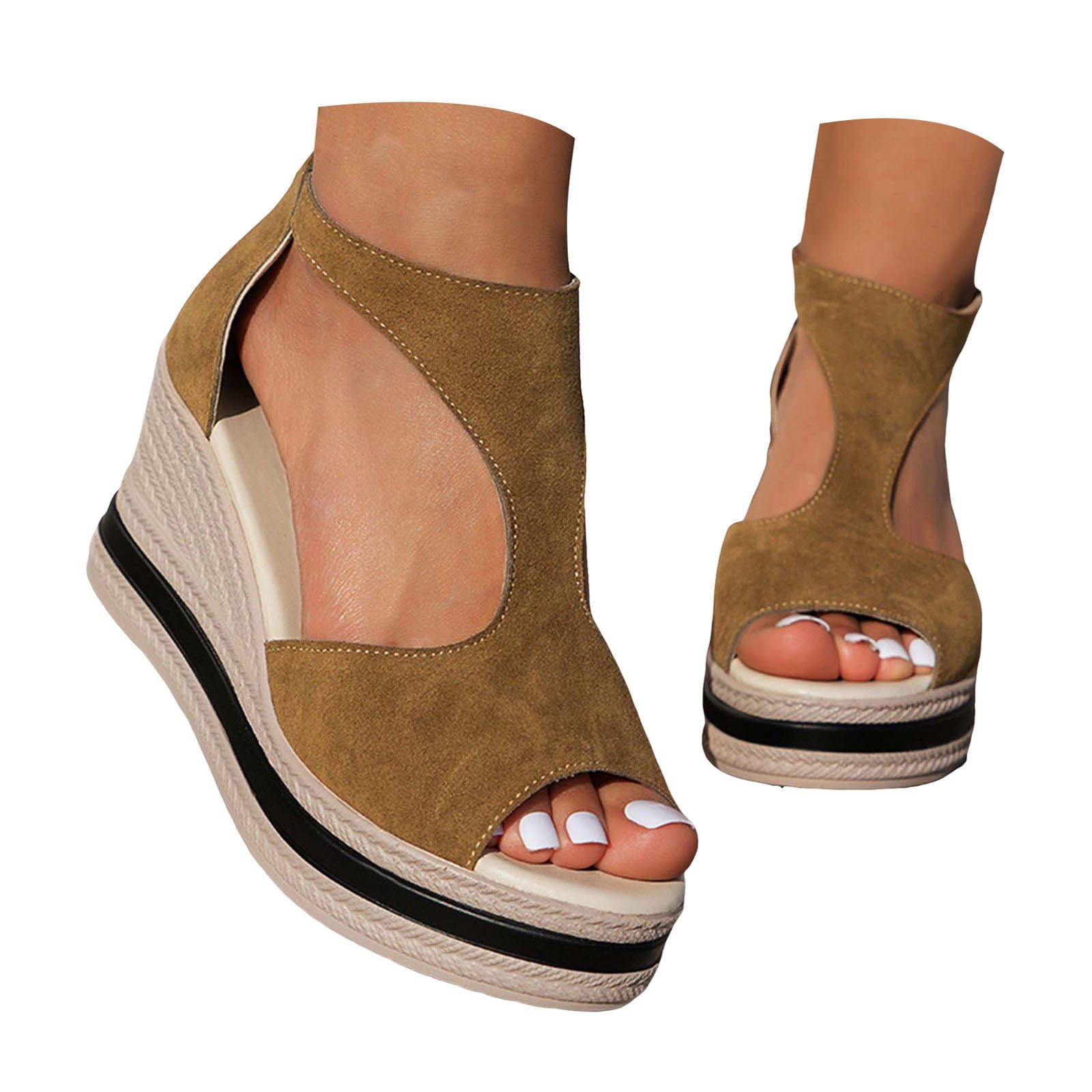 Dakaela Platform Wedge Sandals for Women Suede Thong Sandal Summer ...