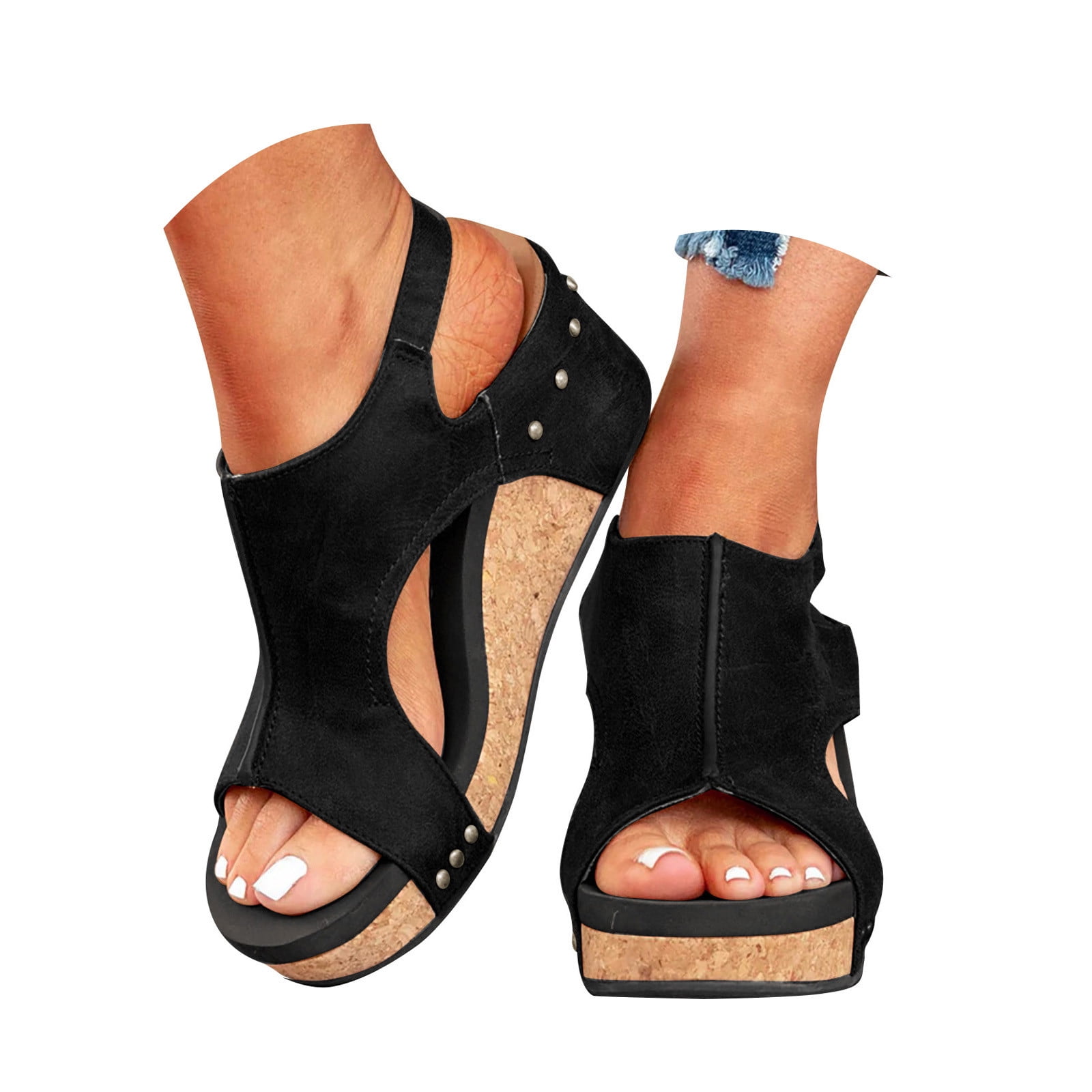 Dakaela Platform Wedge Sandals for Women Wide Width Open Toe Walking ...