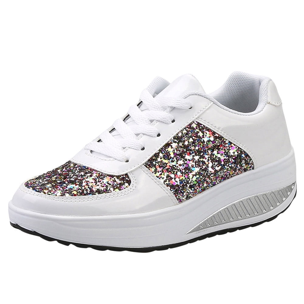 Dakaela Platform Wedge Sneakers for Women Rhinestone Running Walking ...