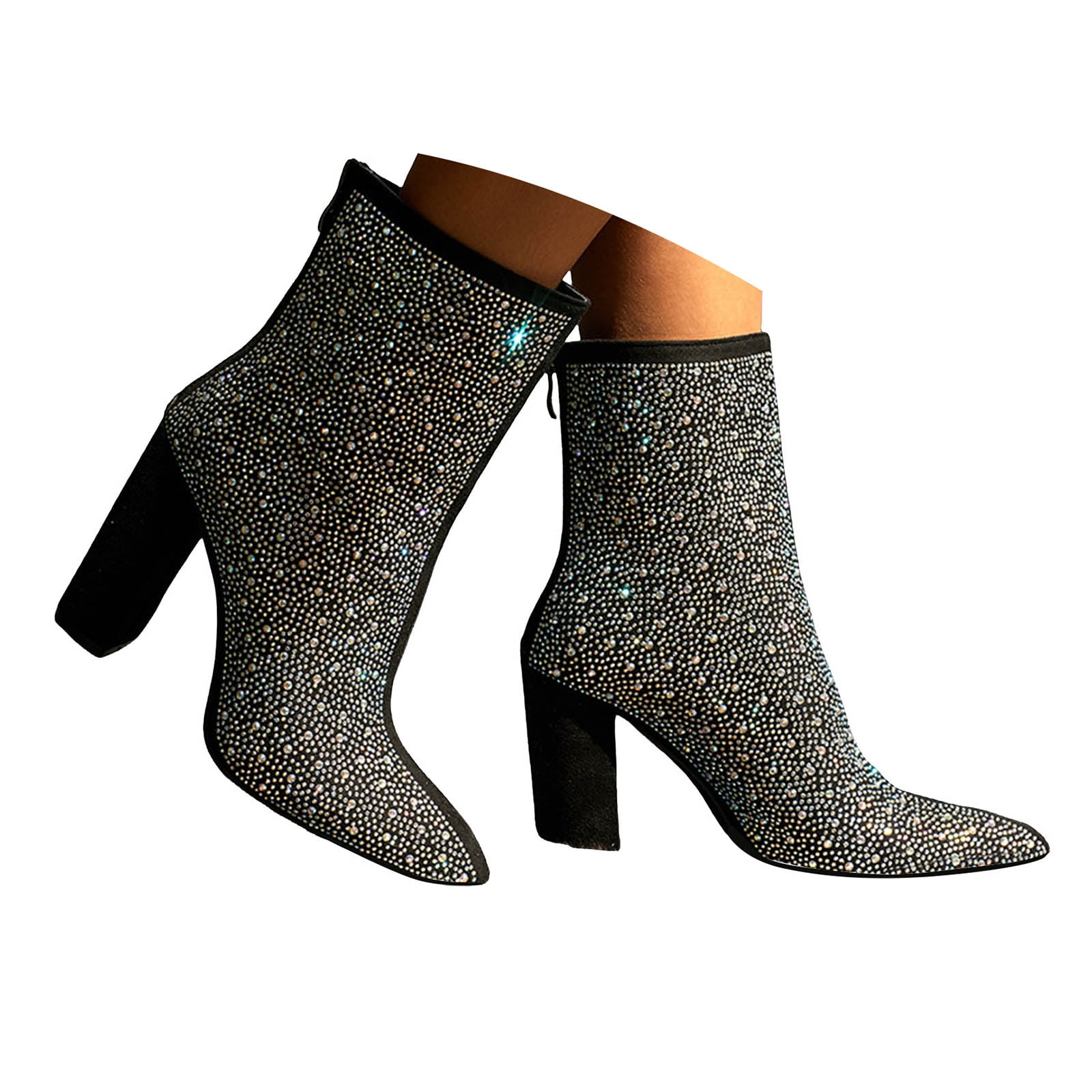 Dakaela Rhinestone Boots for Women Chunky Heeled Sparkly Platform Ankle ...