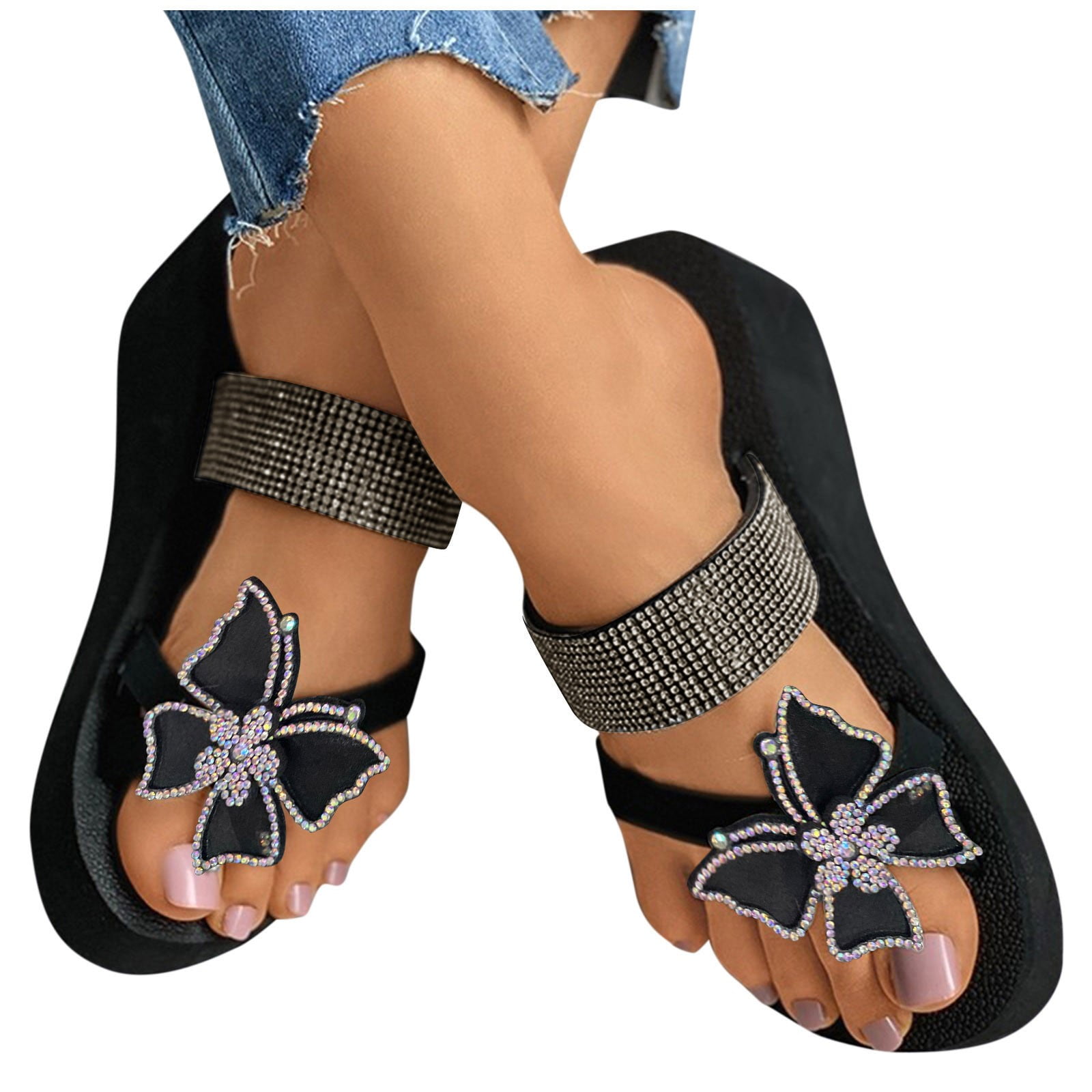Dakaela Rhinestone Platform Sandals for Women Glitter Butterfly Wedge ...