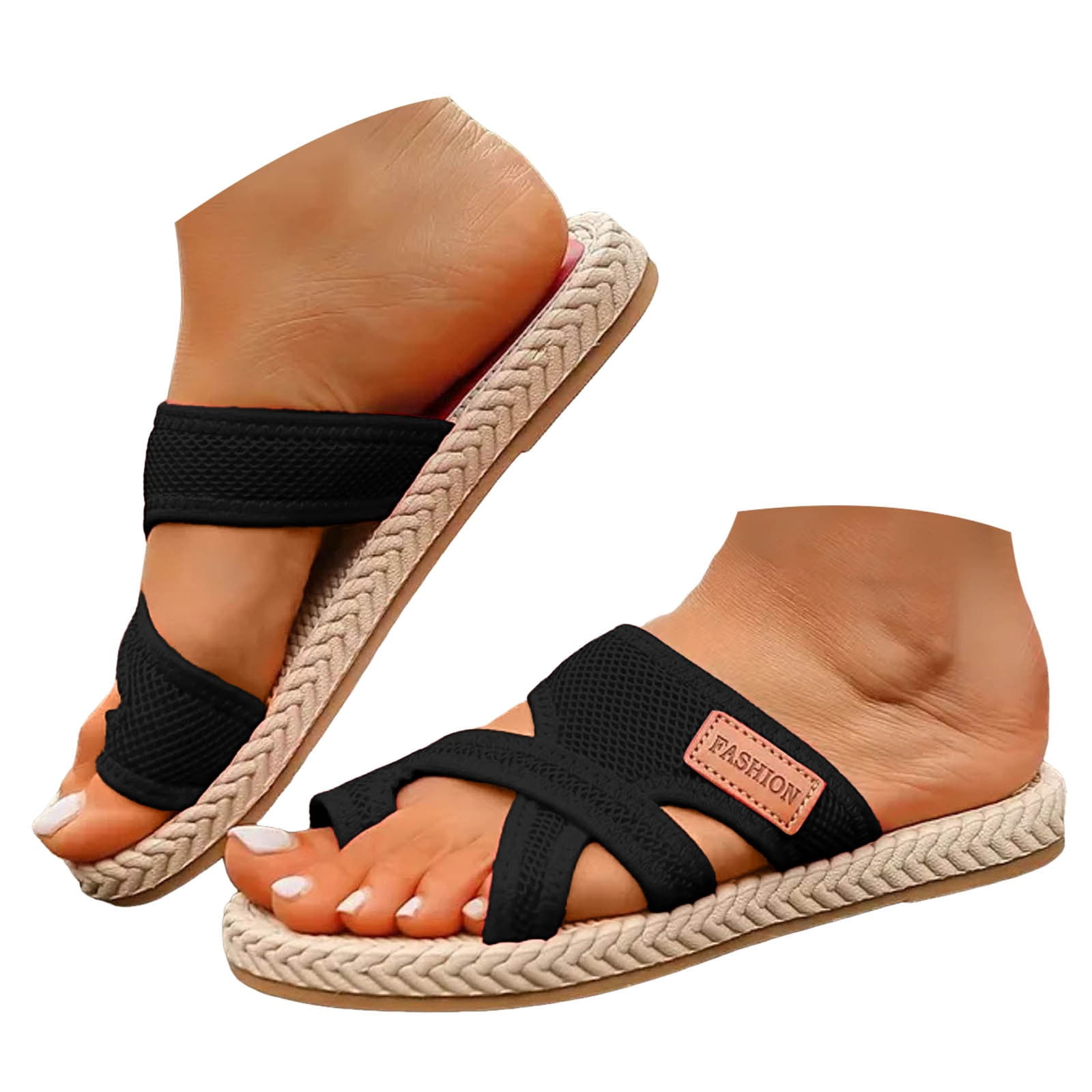Dakaela Sandals for Women 2025 Linen Mesh Hollow Summer Flip Flops Toe ...