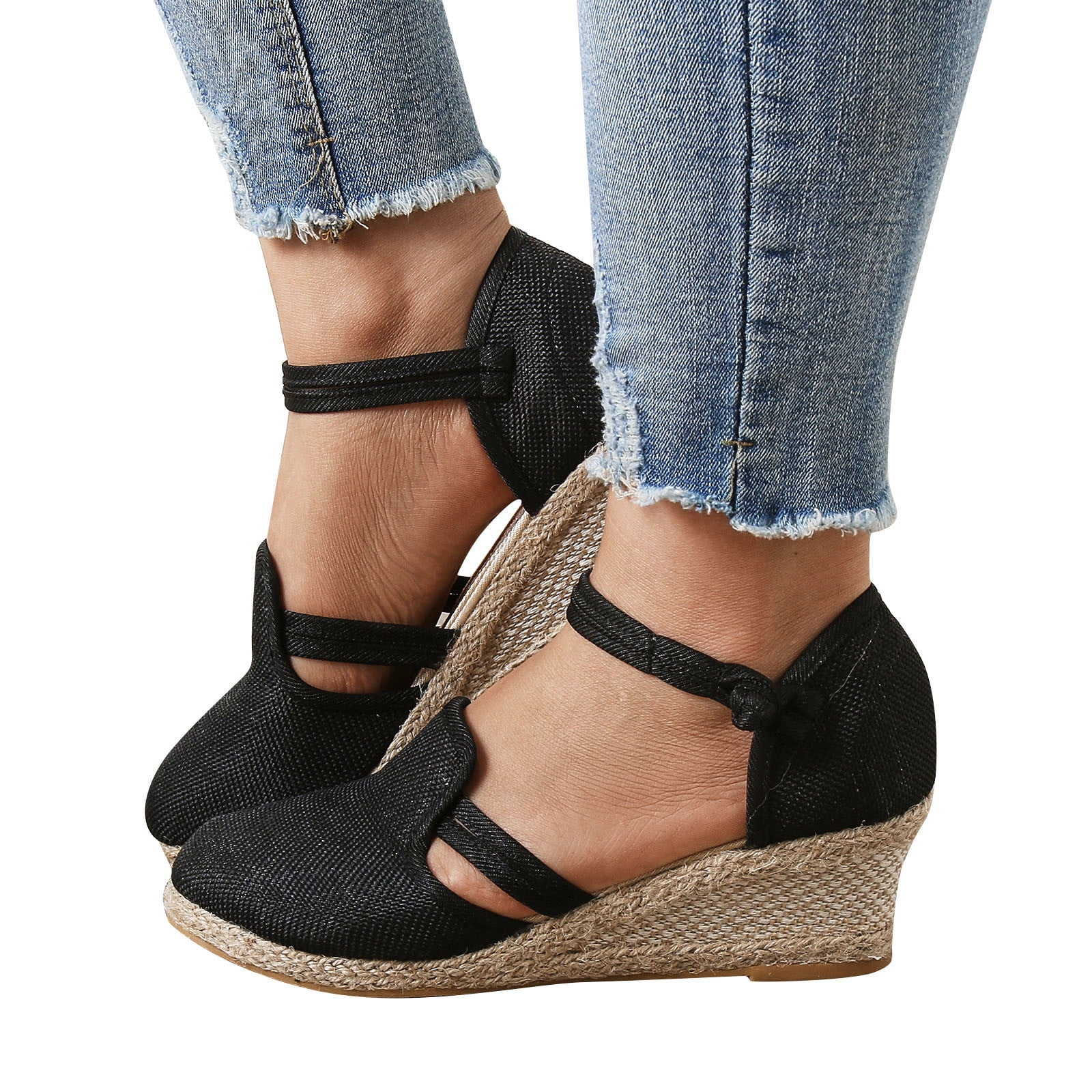 Dakaela Sandals for Women Closed Toe Espadrille Wedge Sandal Ankle ...