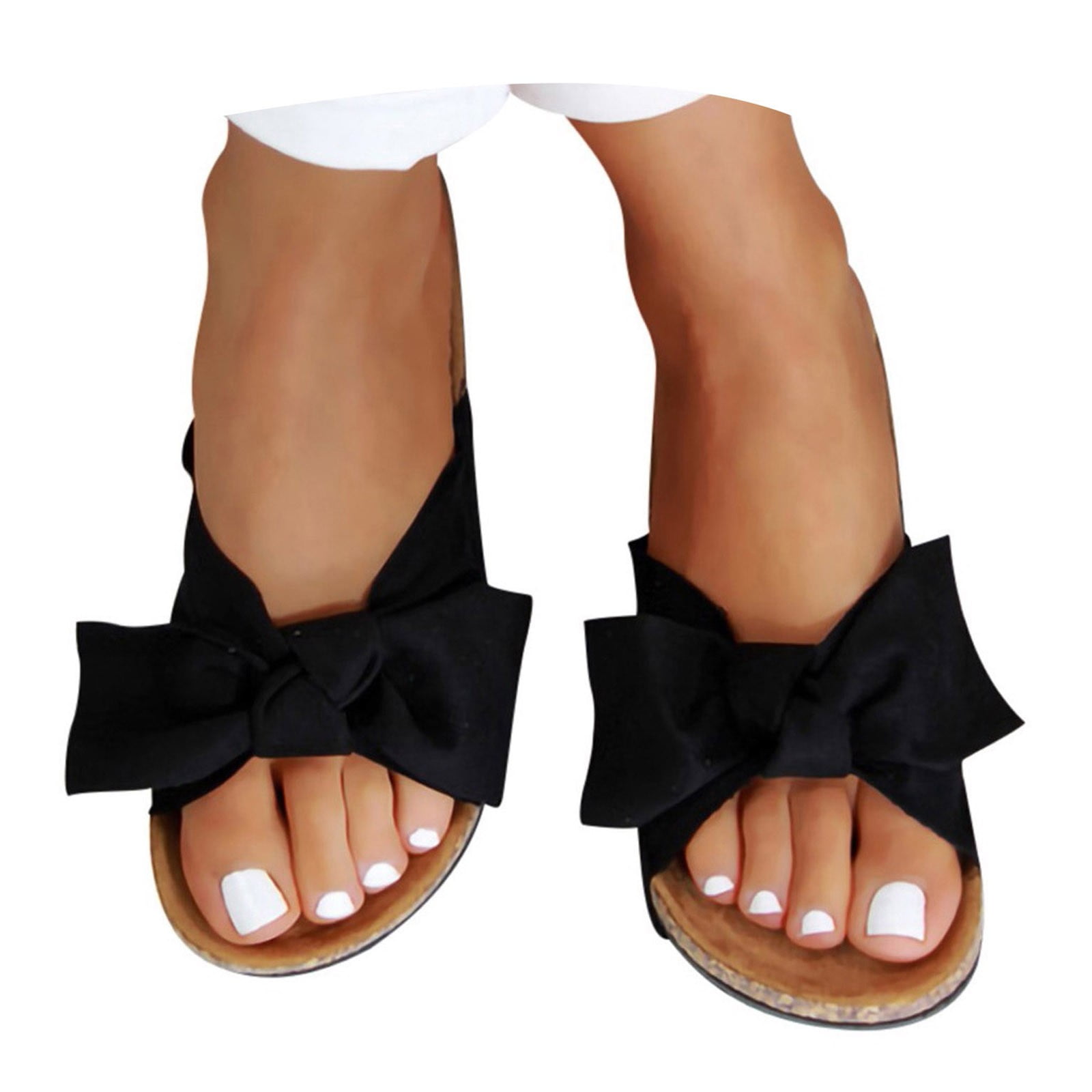 Dakaela Slide Sandals for Women Slip on Flip Flops Bow Summer Slippers ...