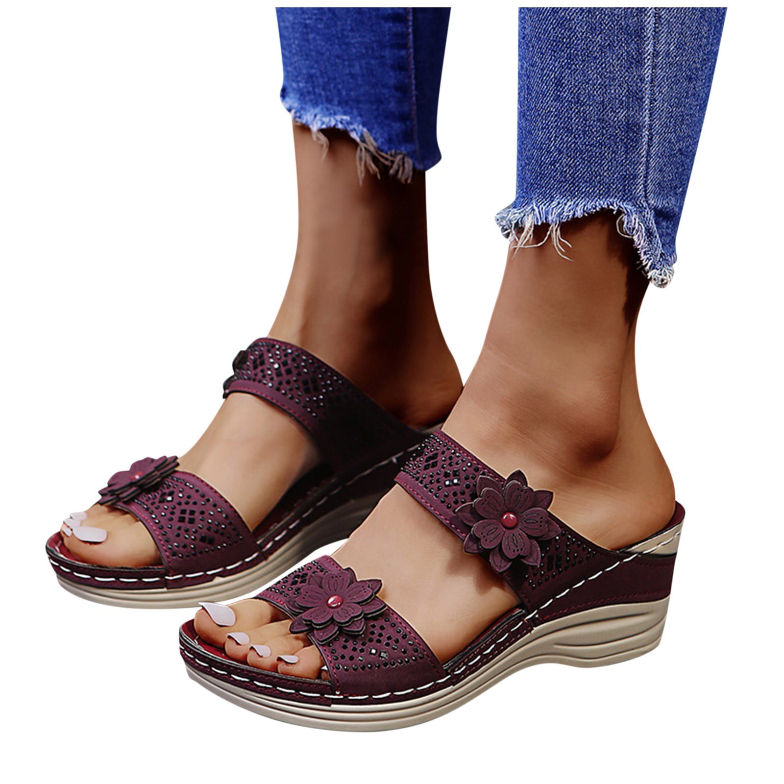 Dakaela Slip on Sandals for Women Open Toe Orthopedic Dressy Platform ...