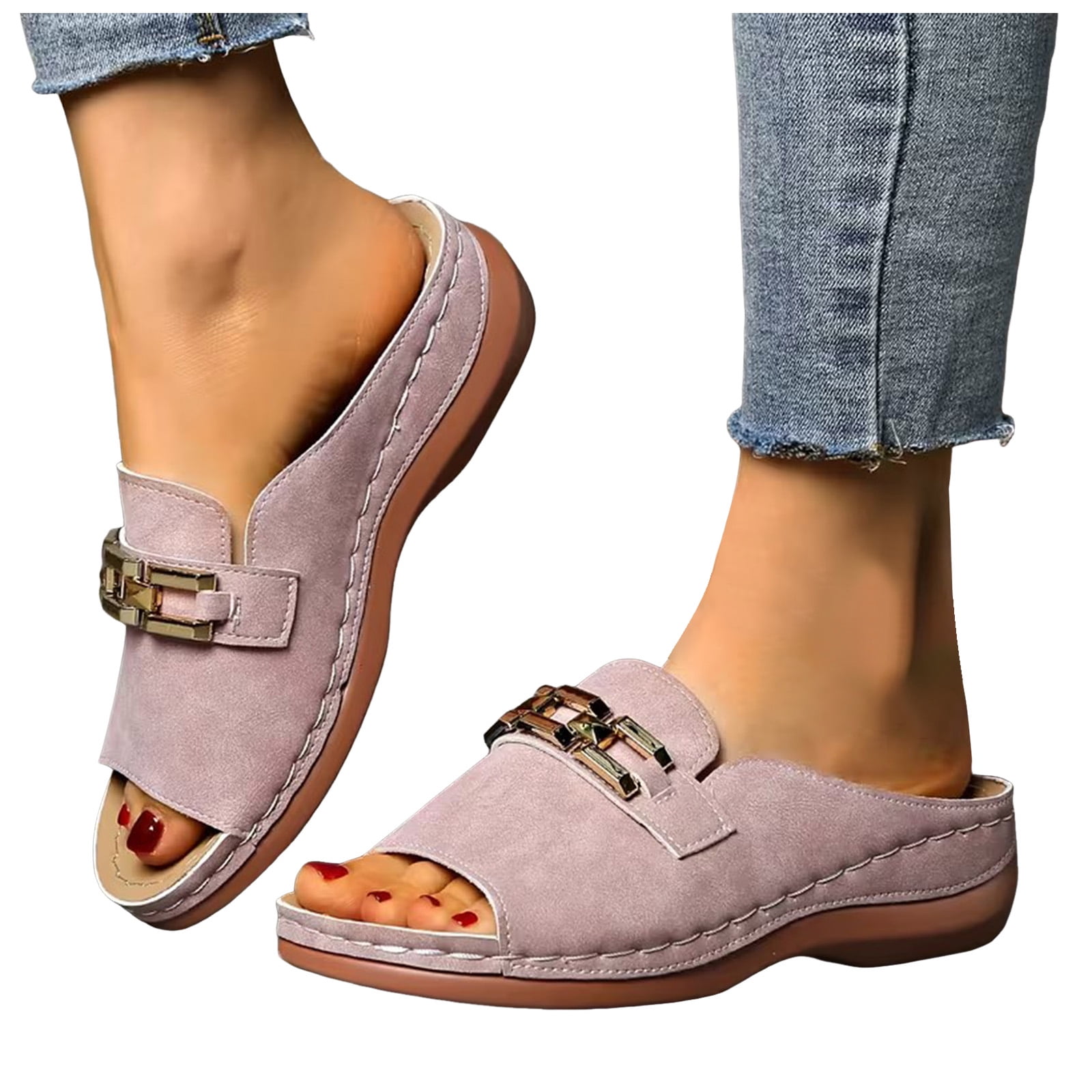 Dakaela Slip on Wedge Sandals for Women 2026 Open Toe Orthopedic ...