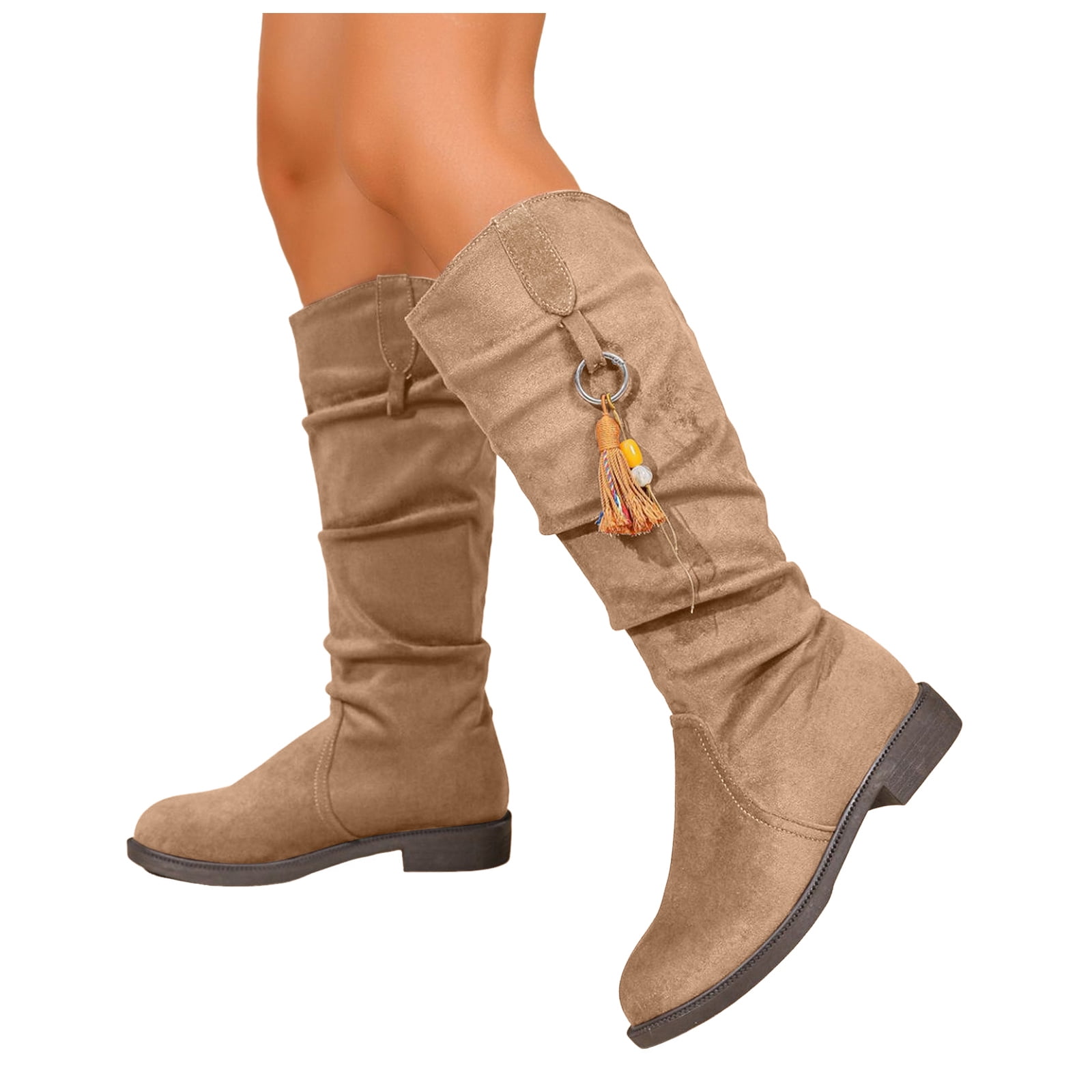 Dakaela Suede Knee High Boots Women Chunky Low Heel Slouch Riding Boots ...